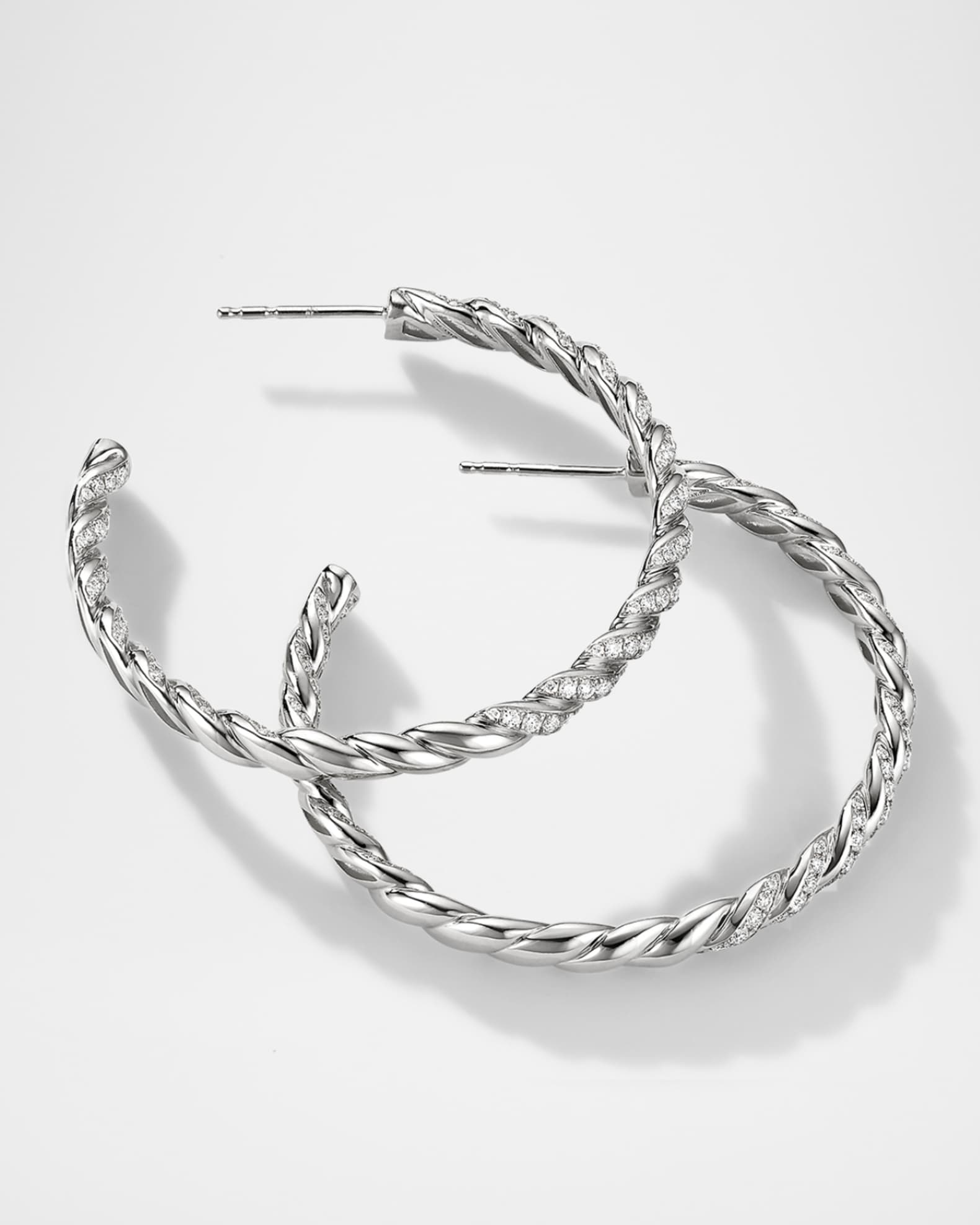 David Yurman Sculpted Cable Flex Hoop Earrings with Diamonds in 18K ...