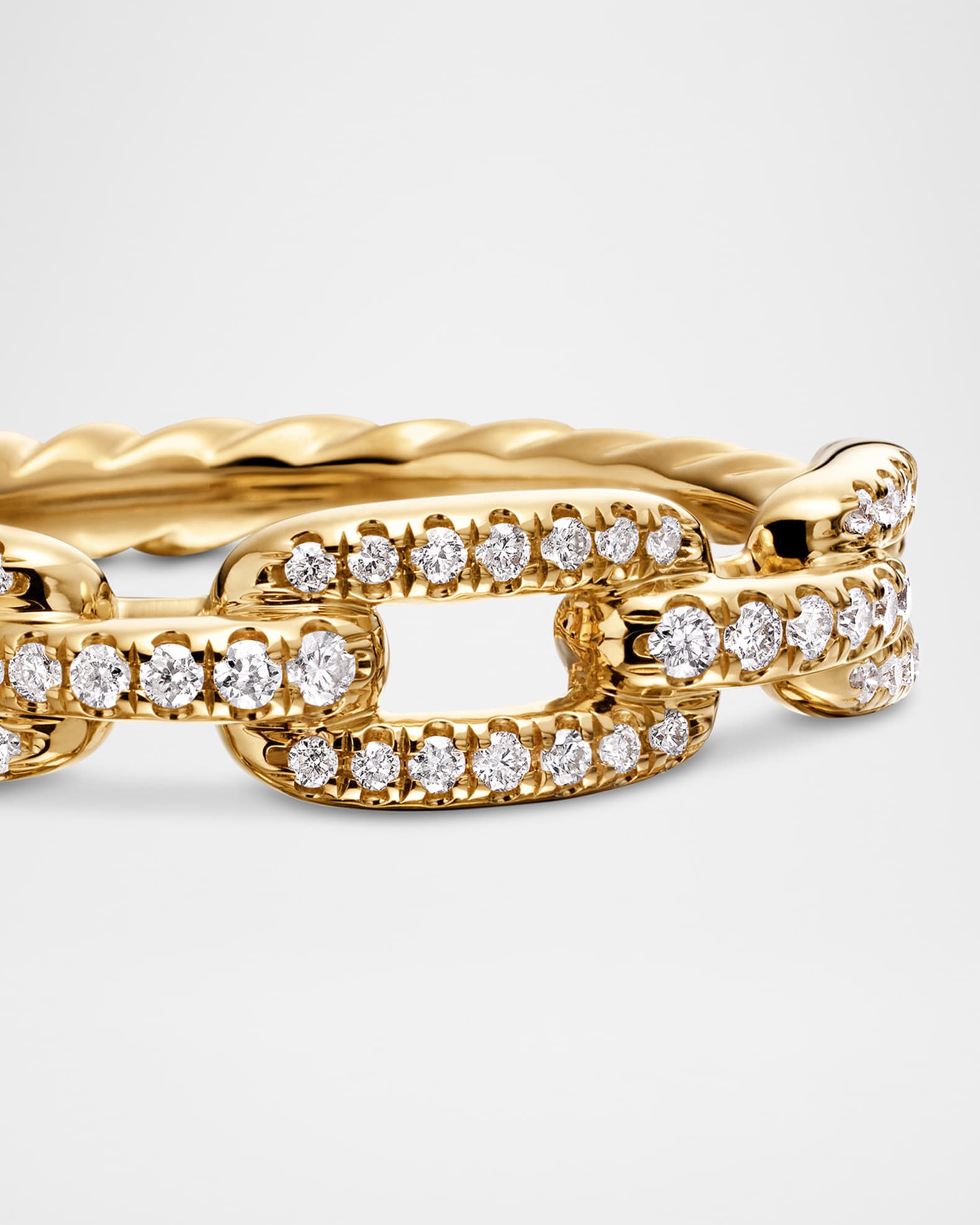David Yurman Stax Single-Row Pave Chain Link Ring with Diamonds in 18K Gold | Neiman Marcus