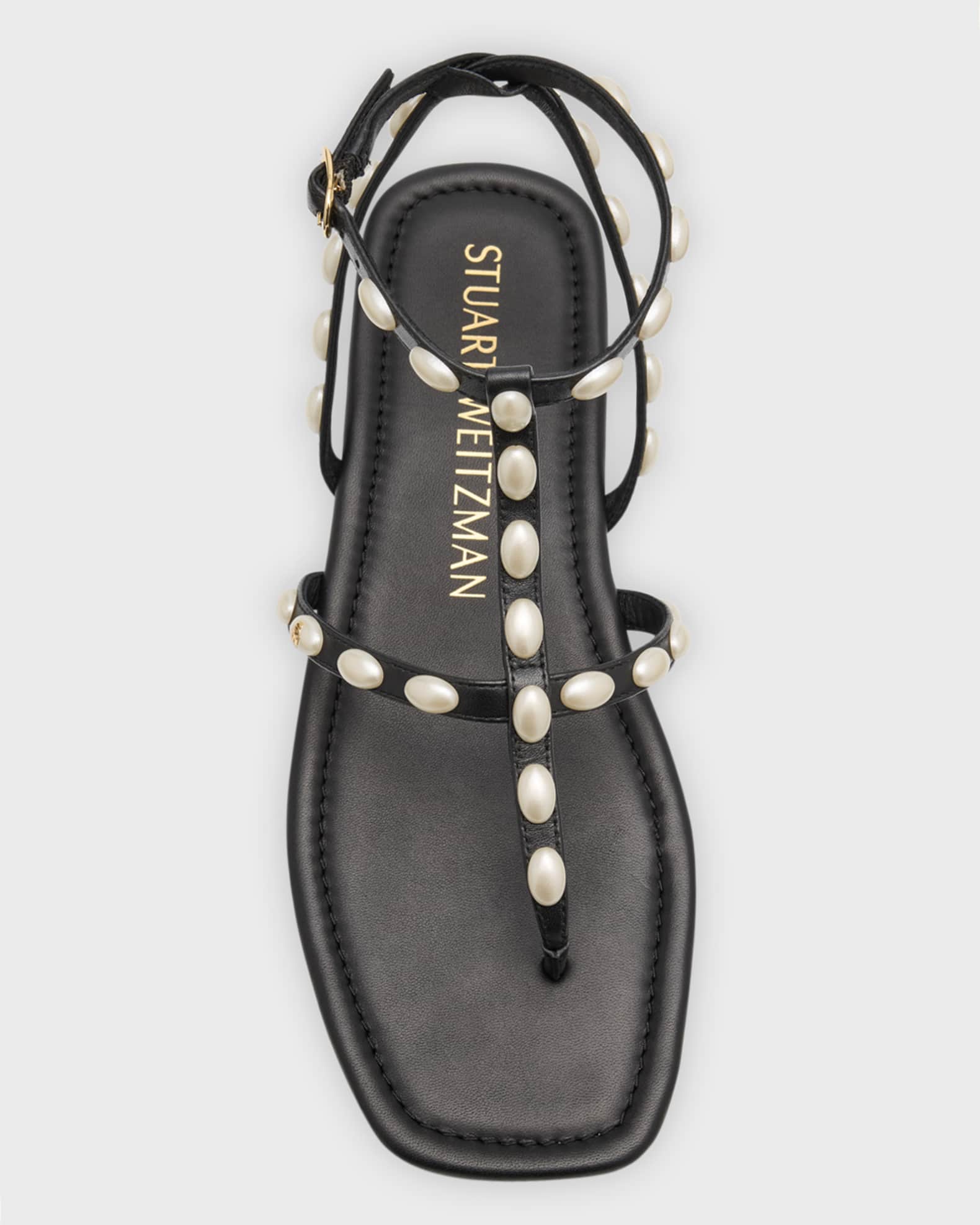 Stuart Weitzman Pearlita Stud T-Strap Sandals | Neiman Marcus