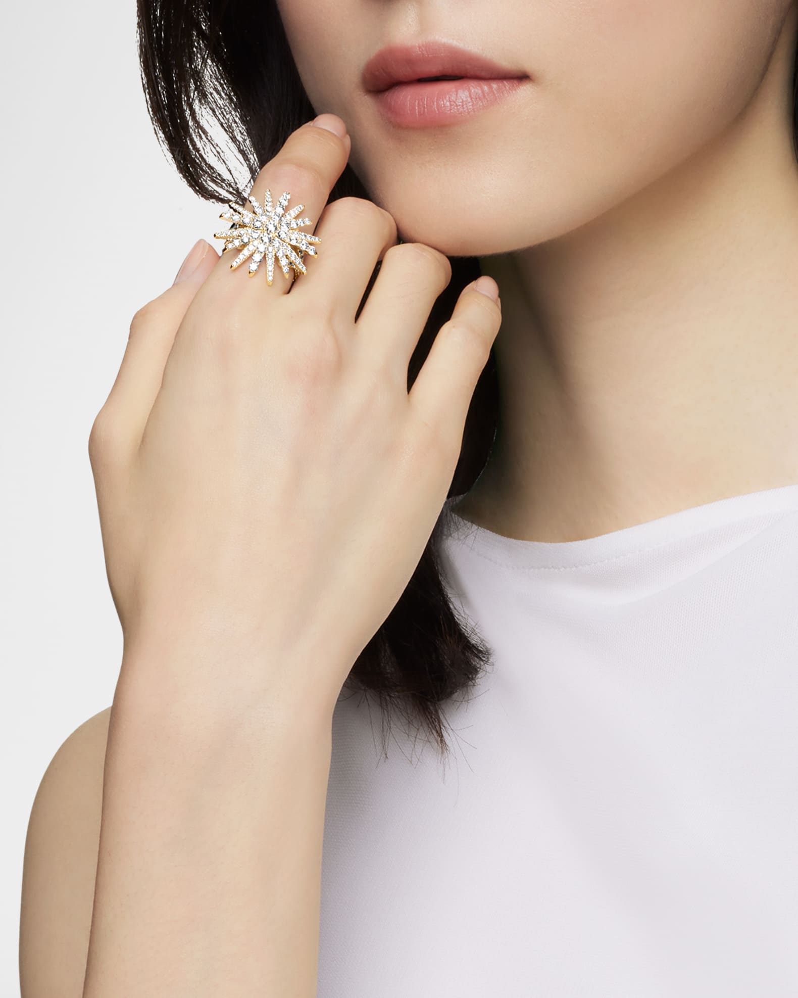 David Yurman Starburst Ring with Diamonds in 18K Gold, 28mm | Neiman Marcus