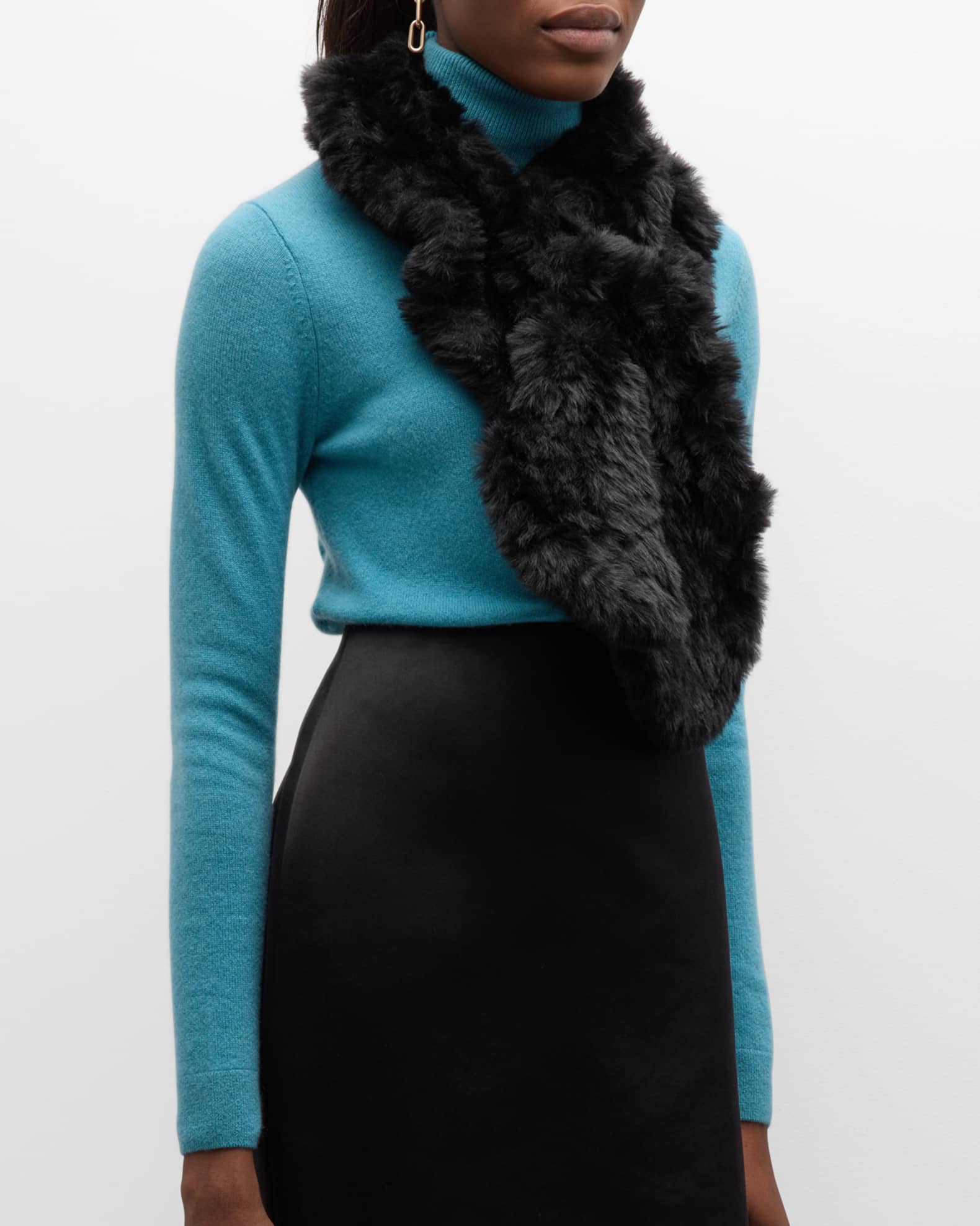 Surell Accessories Faux Rex Rabbit Fur Knit Scarf | Neiman Marcus