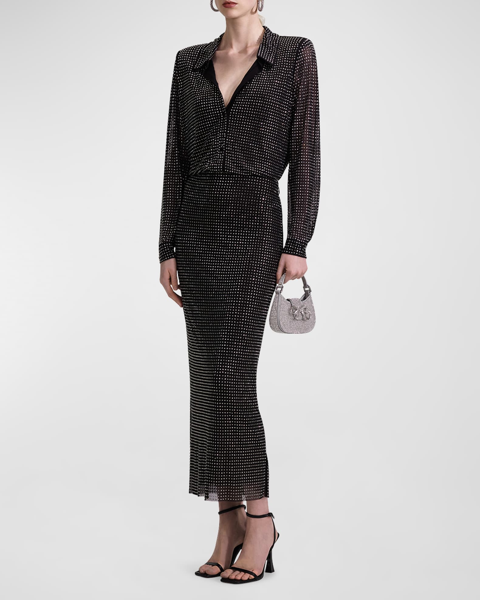 Self-Portrait Hotfix Rhinestone Midi Shirtdress | Neiman Marcus