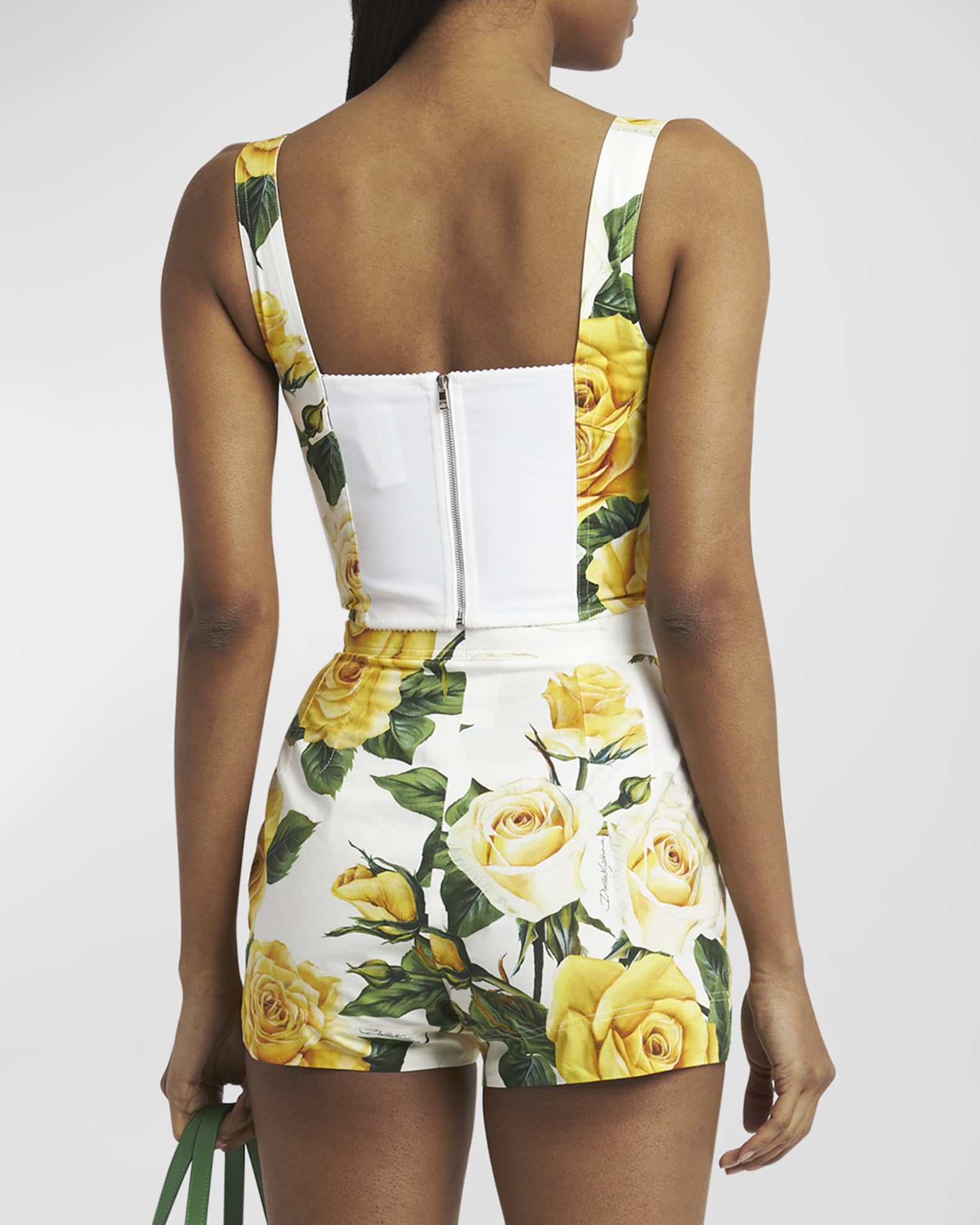 Dolce&Gabbana Yellow Rose Floral Cropped Bustier Top | Neiman Marcus