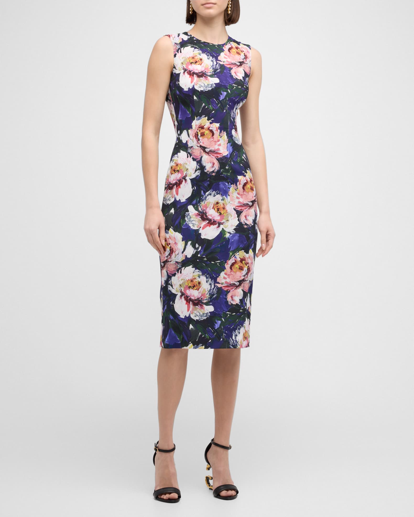 Dolce&Gabbana Cady Floral Print Sheath Dress | Neiman Marcus
