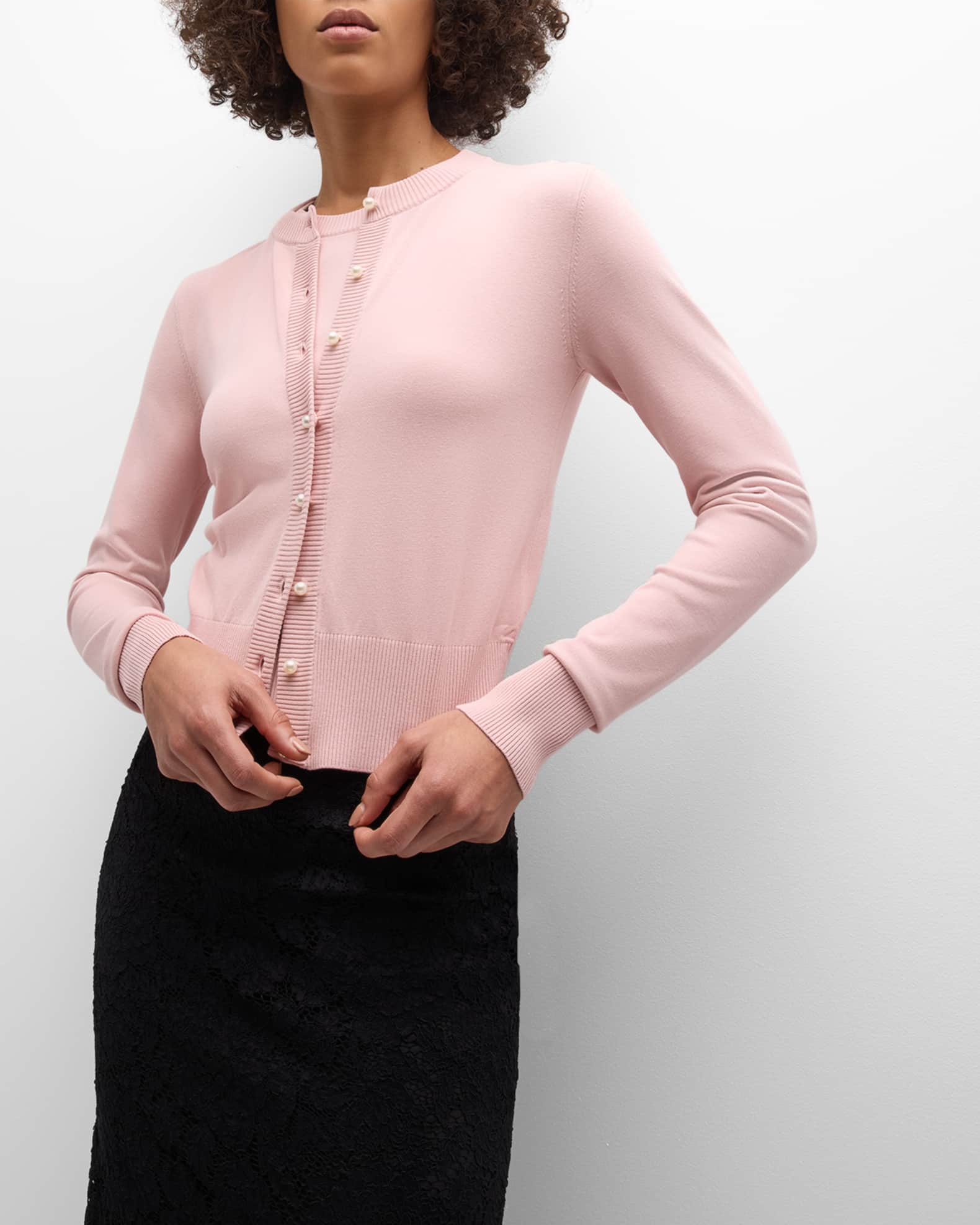 Dolce&Gabbana Twinset Knit Pearly-Button Crewneck Cardigan | Neiman Marcus