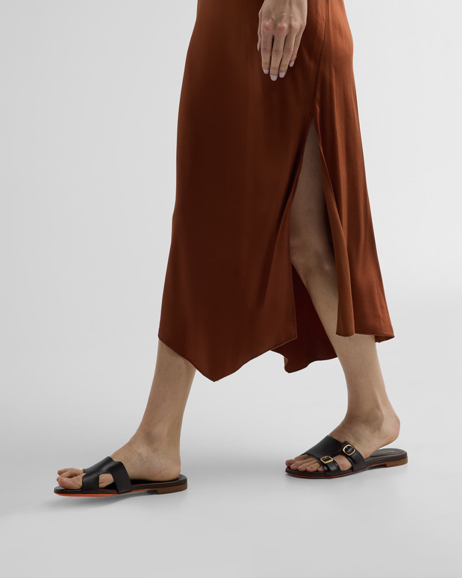 Santoni Foresaw Leather Double Monk Slide Sandals | Neiman Marcus