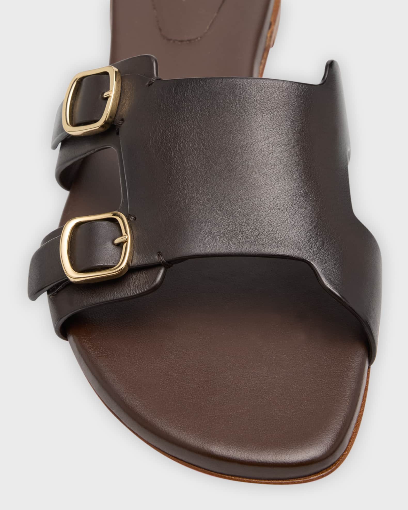 Santoni Foresaw Leather Double Monk Slide Sandals | Neiman Marcus