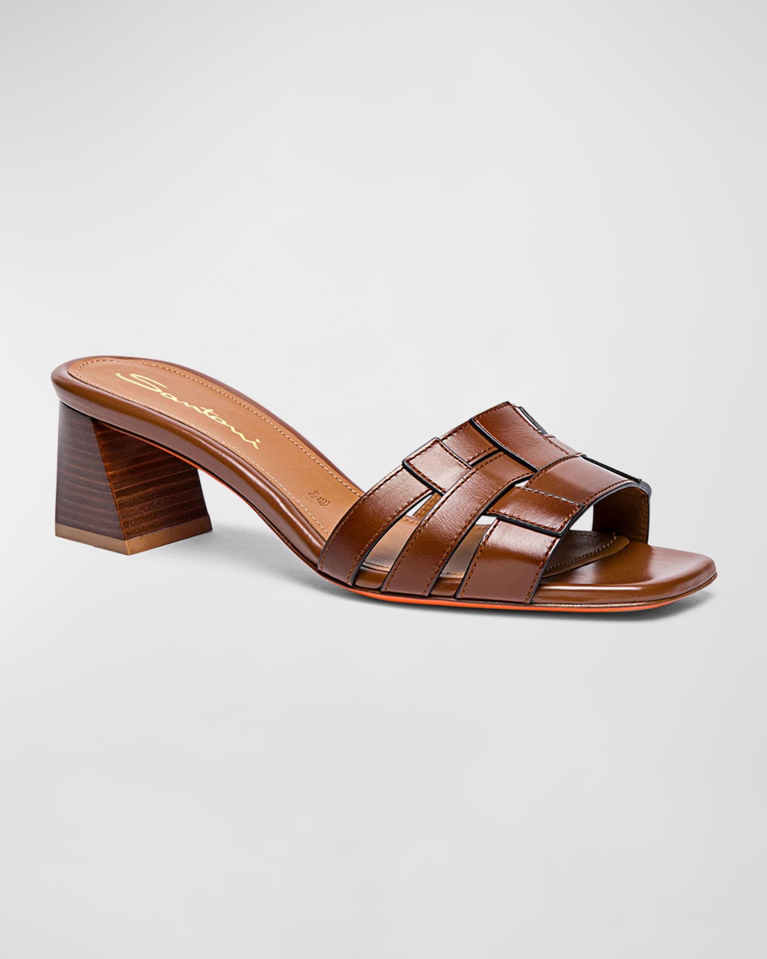 Santoni Venere Leather Block-Heel Mule Sandals | Neiman Marcus