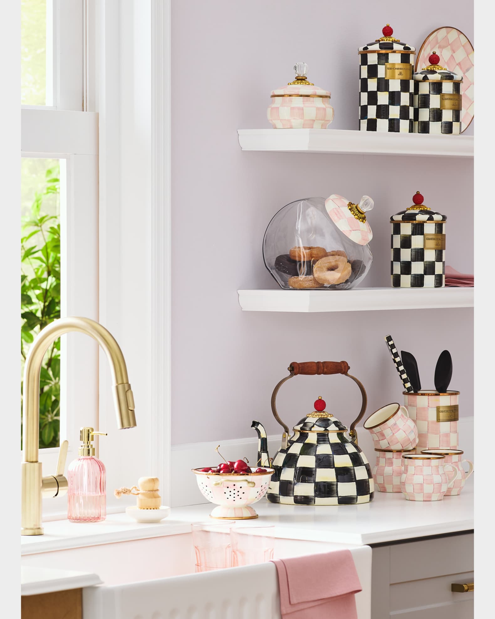 MacKenzie-Childs Cookie Jar with Rosy Check Enamel Lid | Neiman Marcus