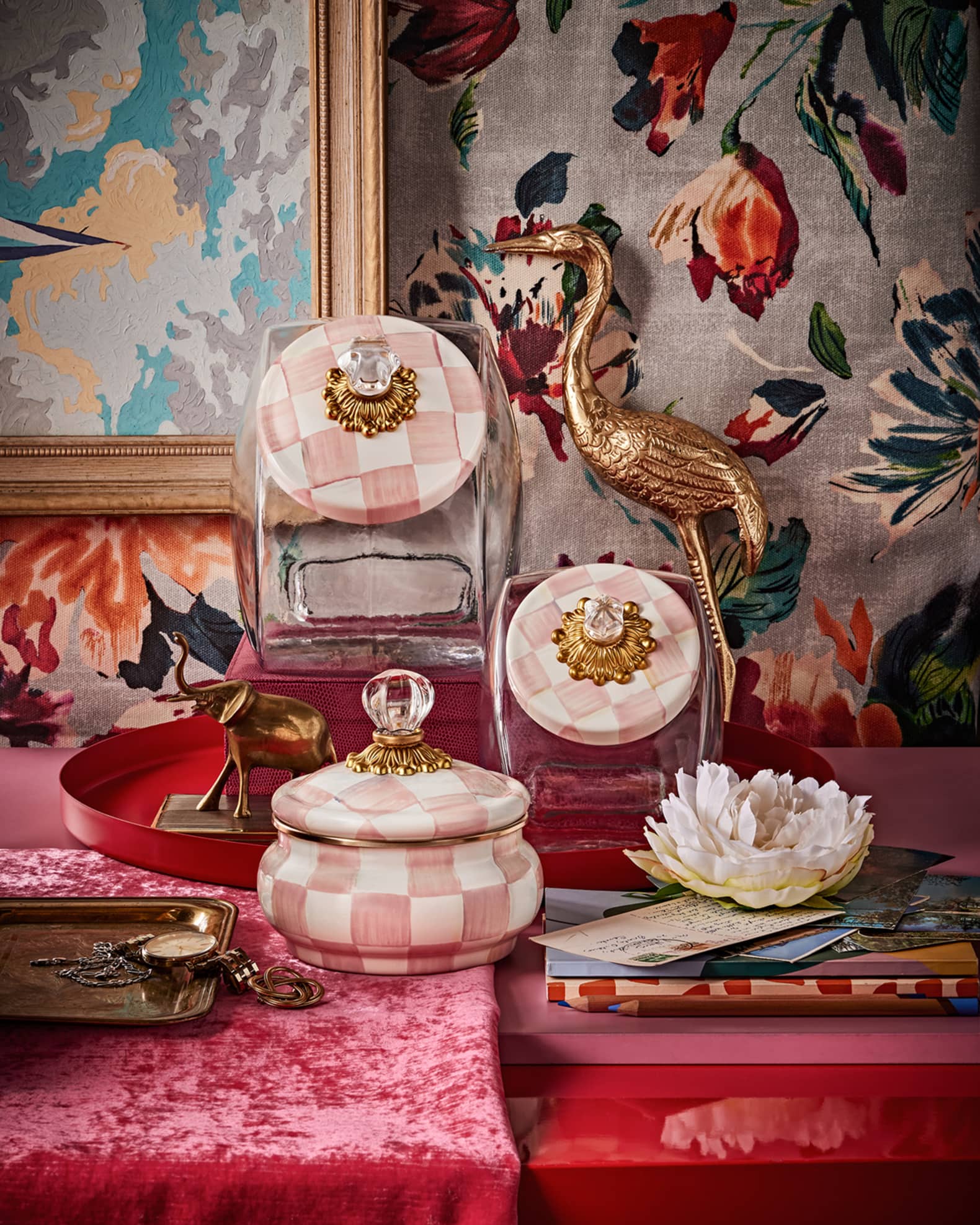 MacKenzie-Childs Cookie Jar with Rosy Check Enamel Lid | Neiman Marcus