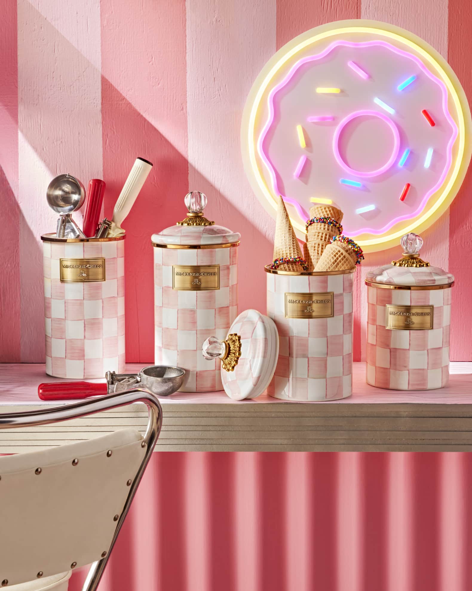 MacKenzie-Childs Rosy Check Enamel Canister, Medium | Neiman Marcus