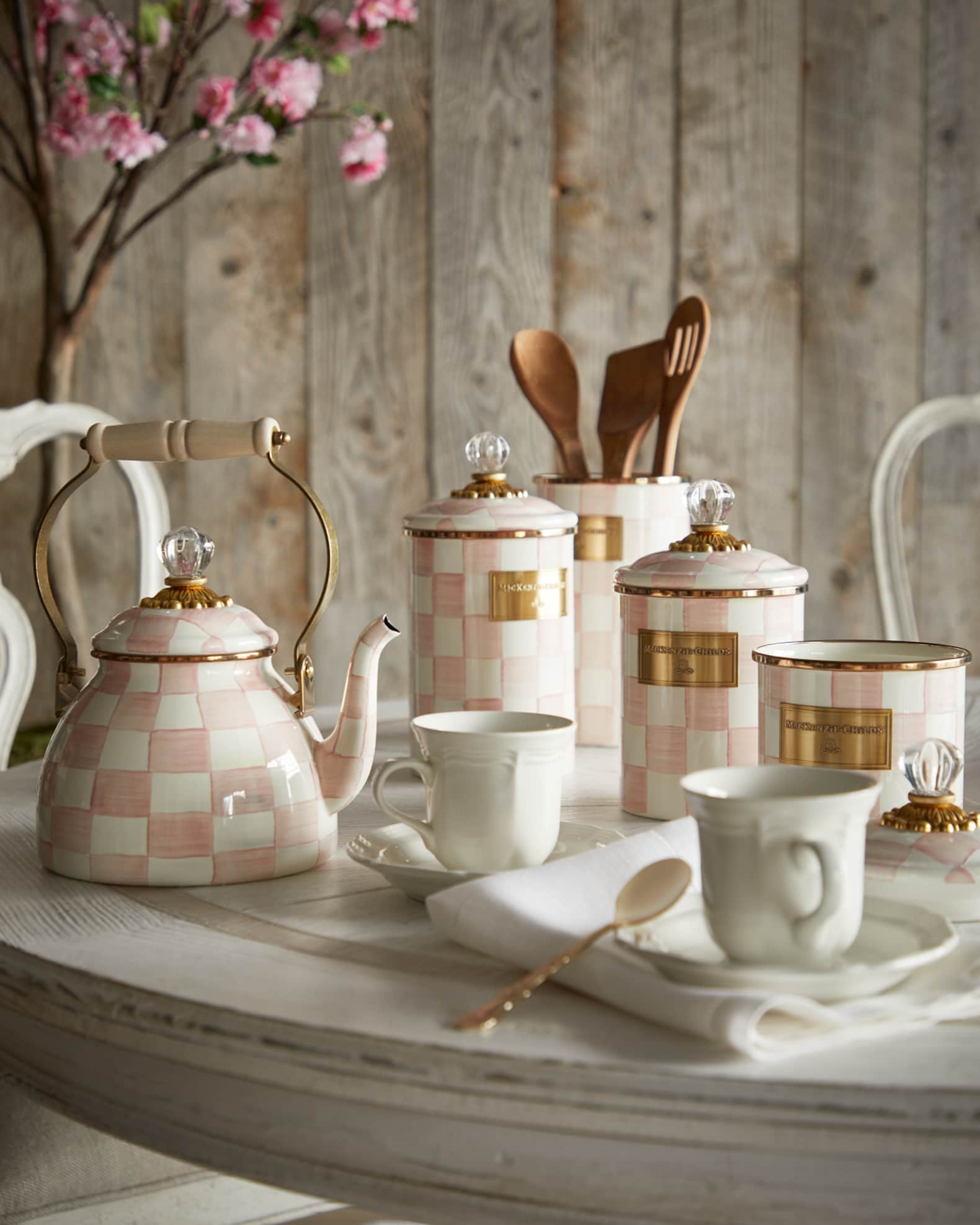 MacKenzie-Childs Rosy Check Enamel Canister, Medium | Neiman Marcus