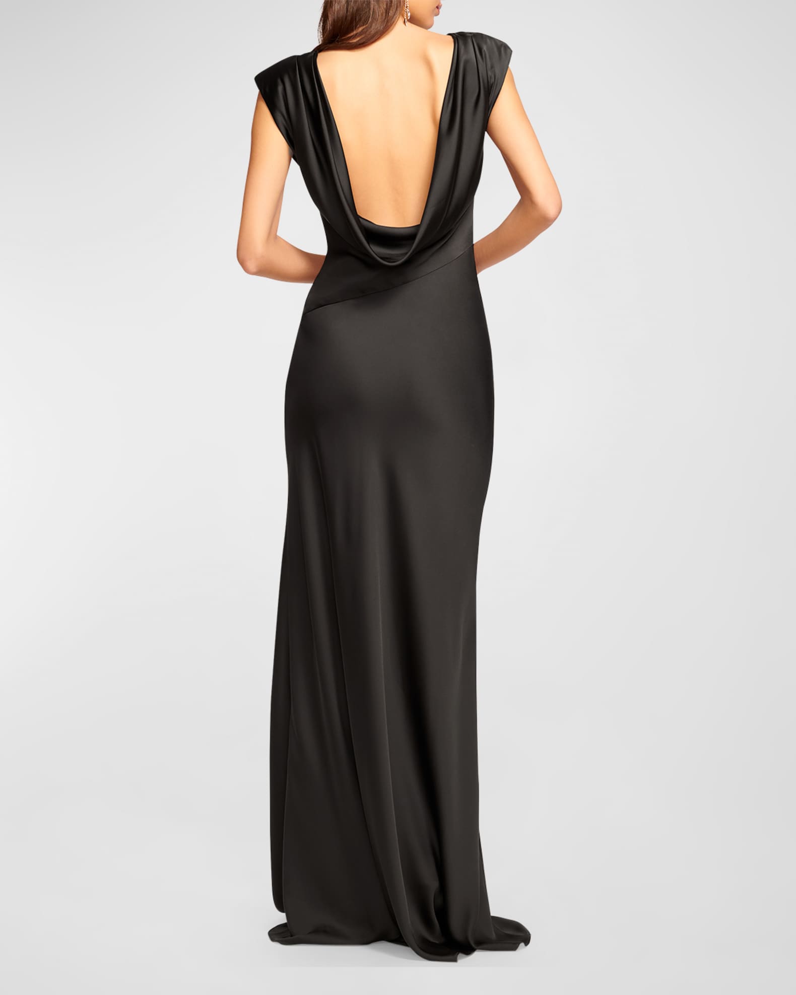 Ramy Brook Joanna Cap-Sleeve Open-Back Satin Gown | Neiman Marcus