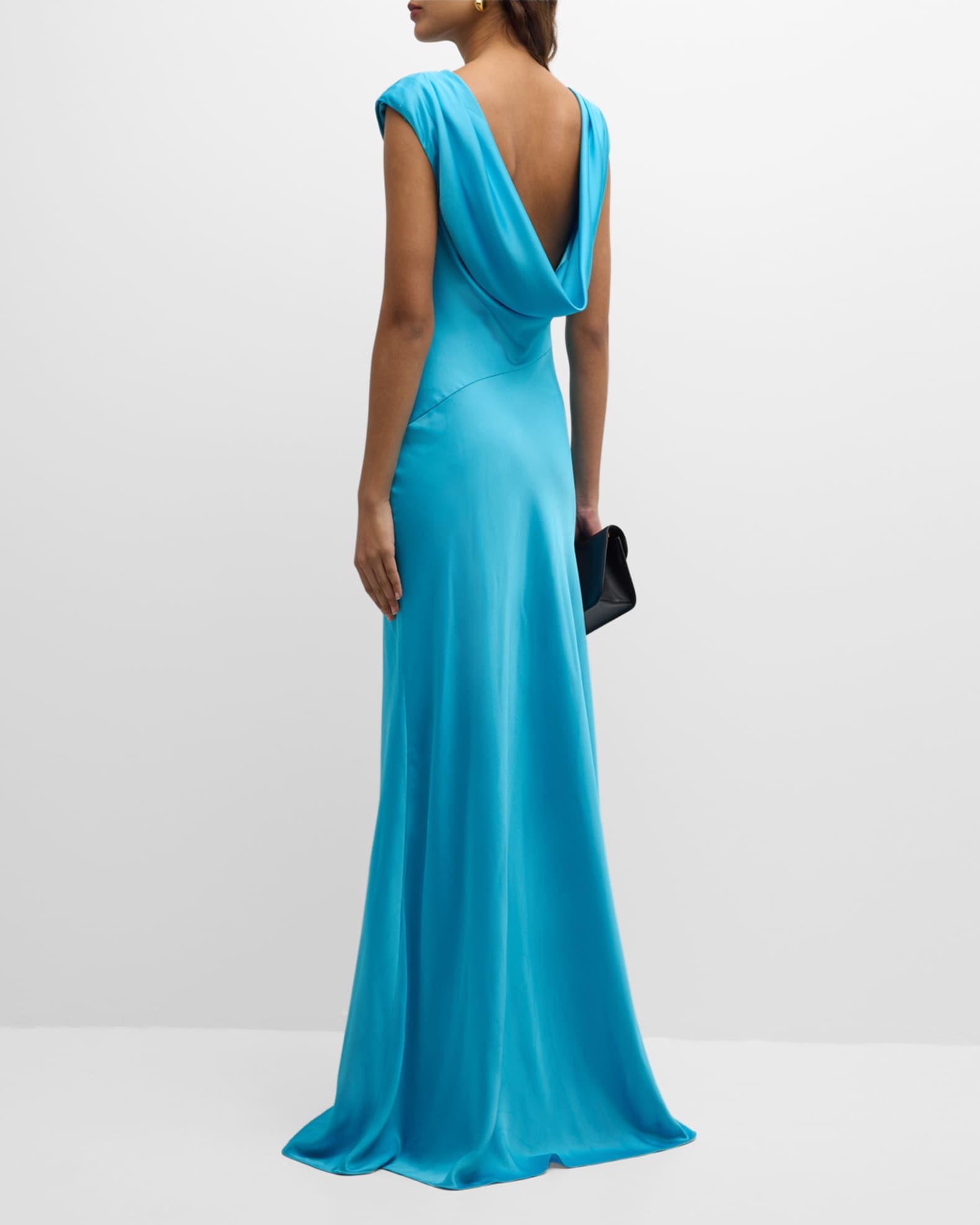 Ramy Brook Joanna Cap-Sleeve Open-Back Satin Gown | Neiman Marcus