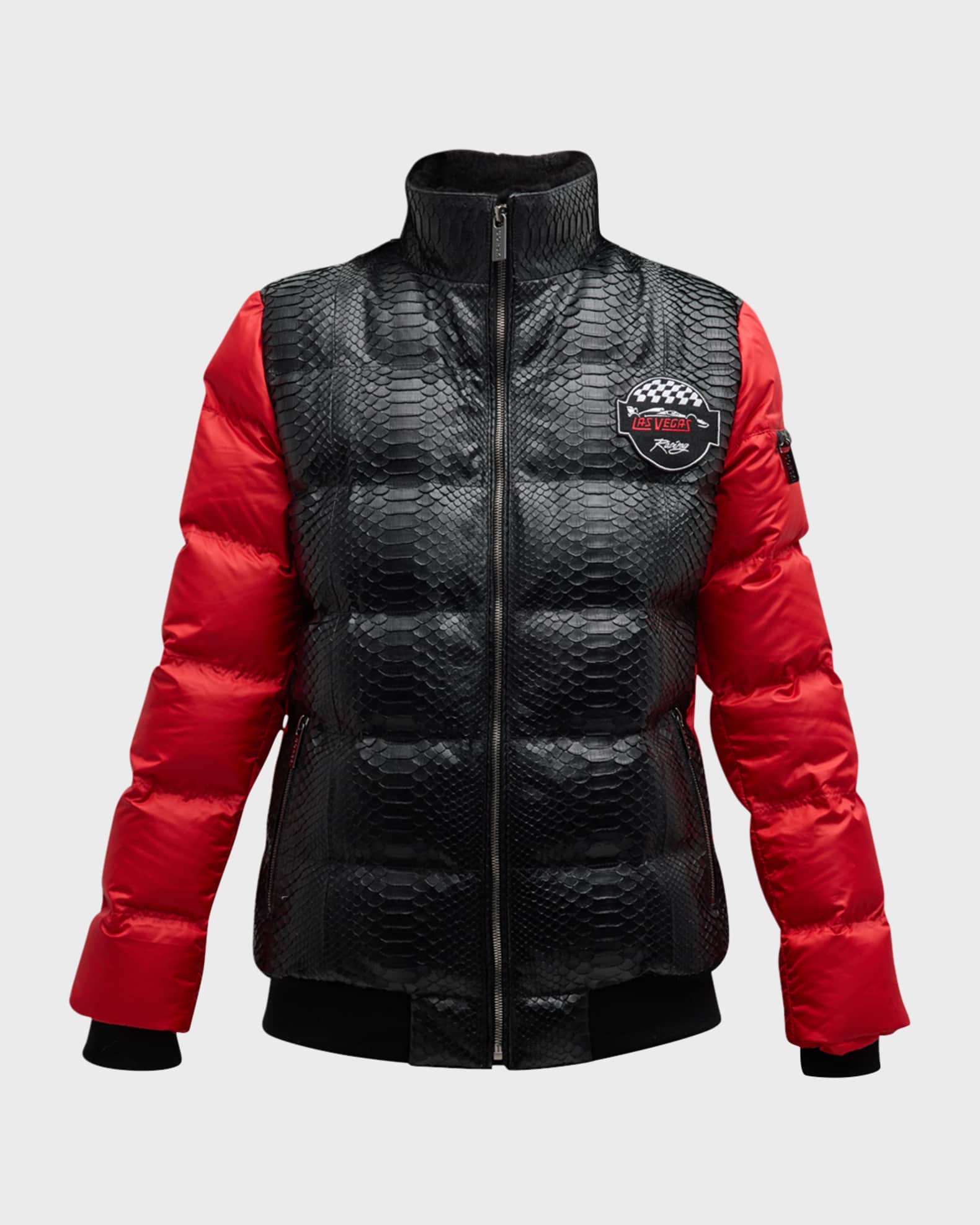 Gorski Shearling-Trim Down-Filled Python Bomber Jacket | Neiman Marcus