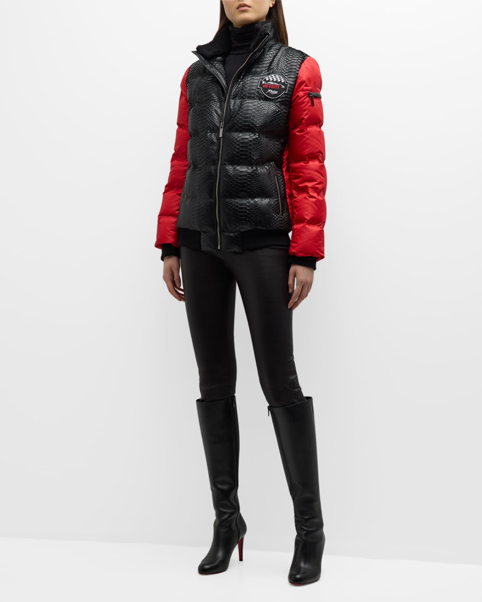 Gorski Shearling-Trim Down-Filled Python Bomber Jacket | Neiman Marcus