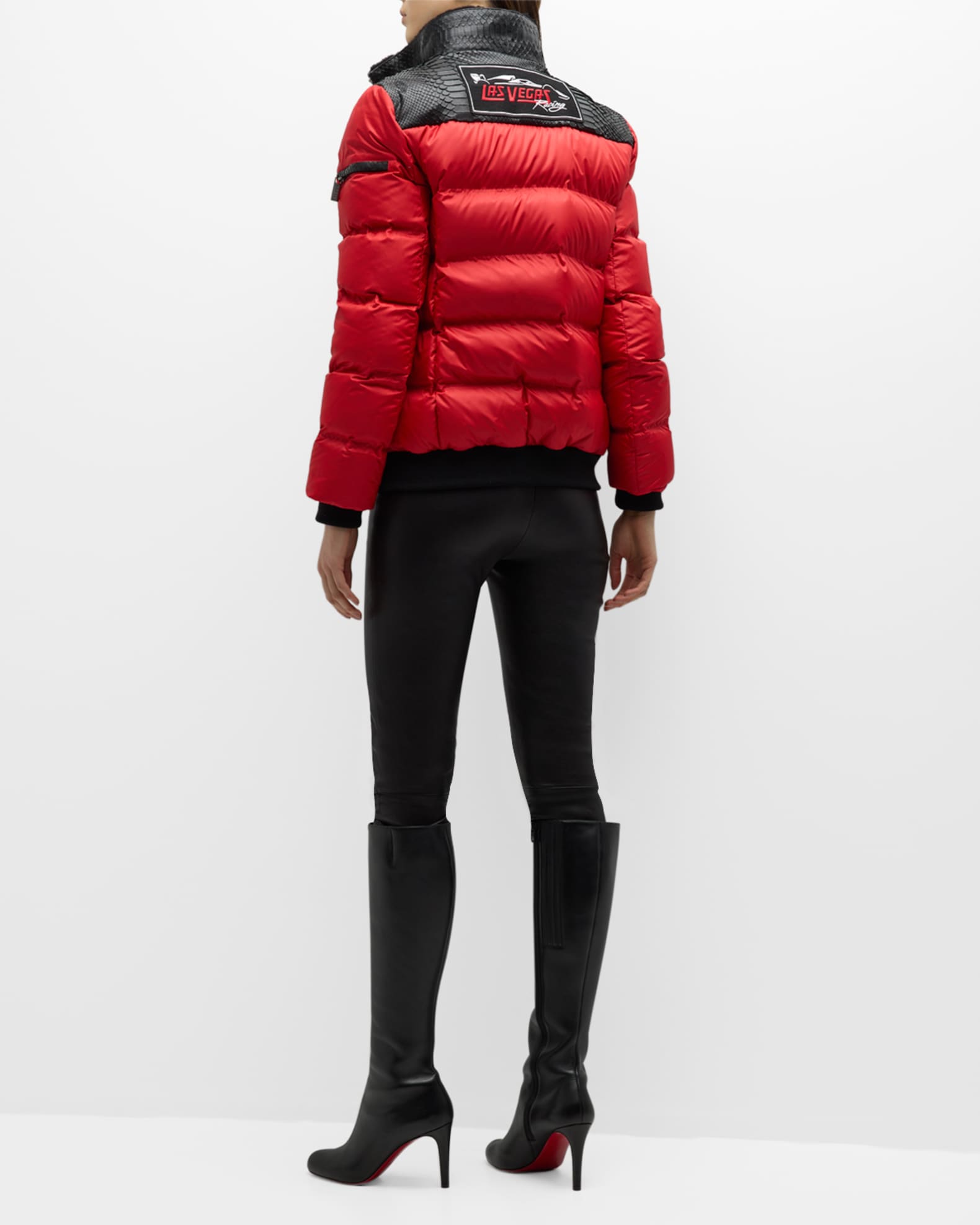 Gorski Shearling-Trim Down-Filled Python Bomber Jacket | Neiman Marcus