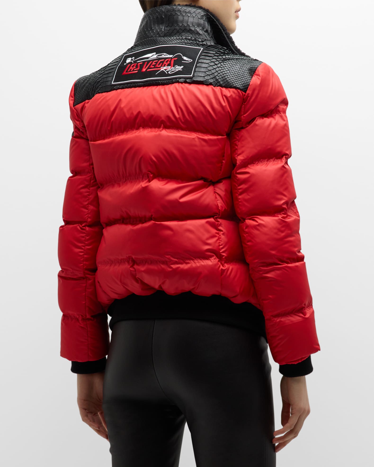 Gorski Shearling-Trim Down-Filled Python Bomber Jacket | Neiman Marcus