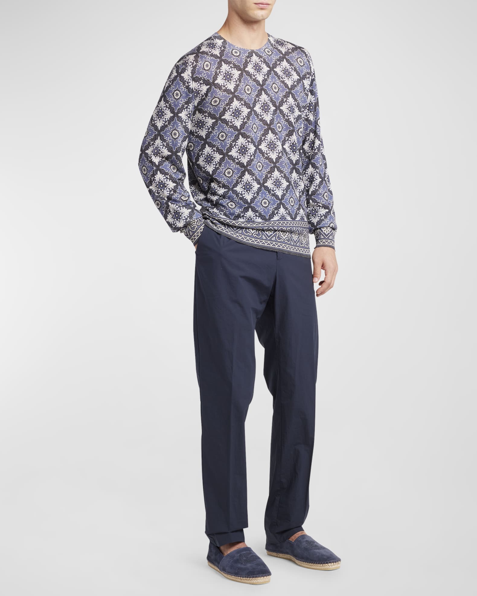 Etro Men's Cashmere-Silk Medallion Sweater | Neiman Marcus