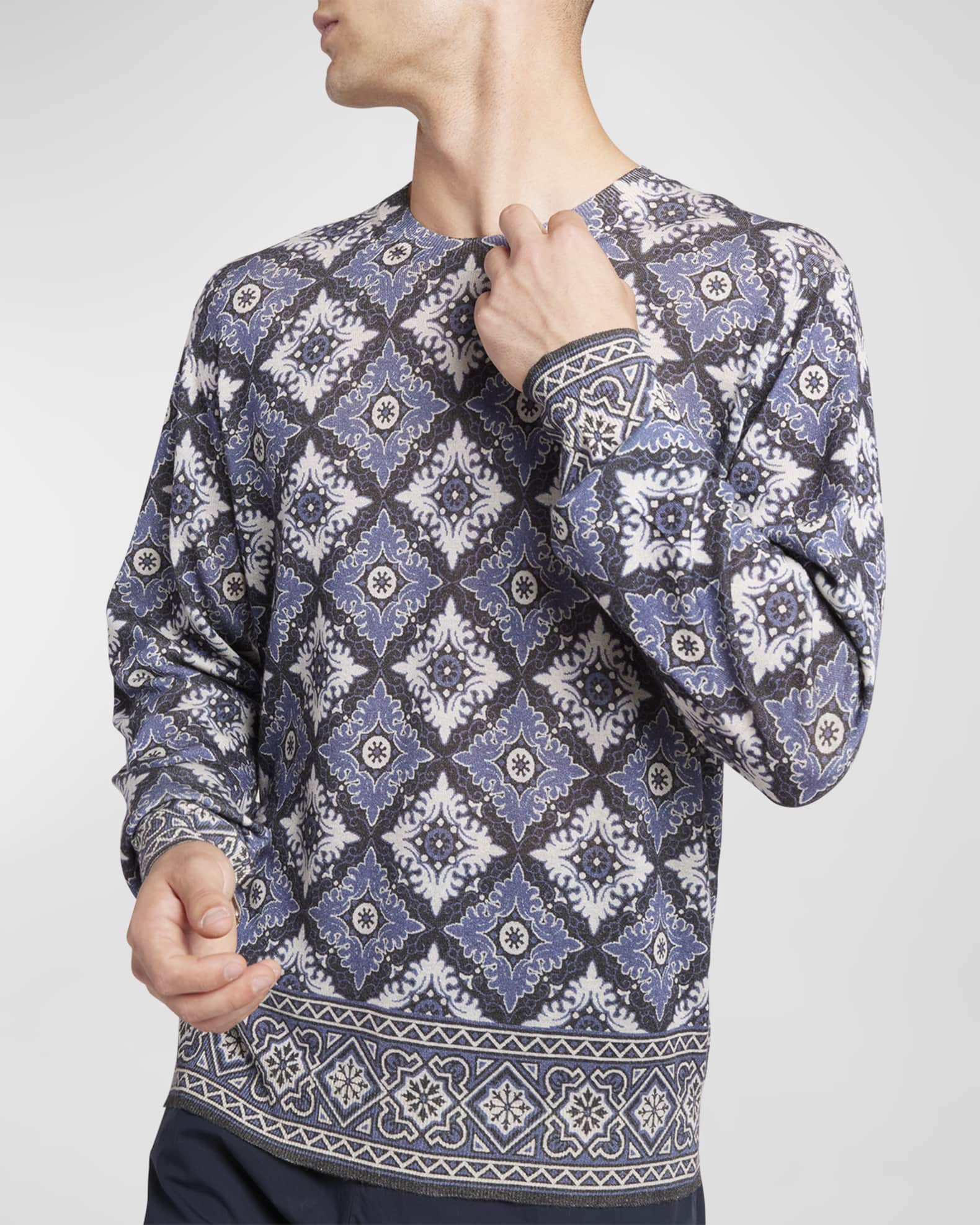 Etro Men's Cashmere-Silk Medallion Sweater | Neiman Marcus