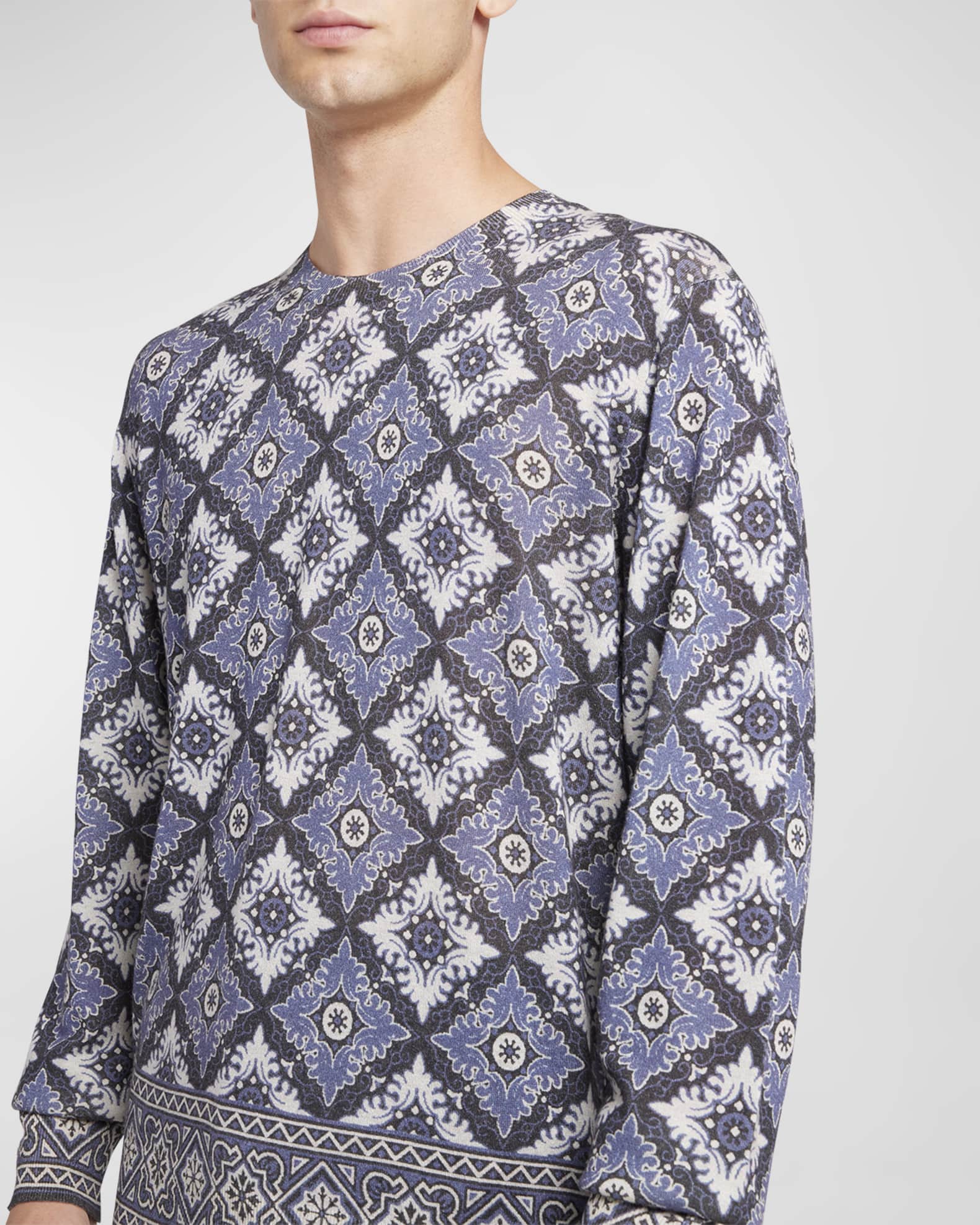 Etro Men's Cashmere-Silk Medallion Sweater | Neiman Marcus