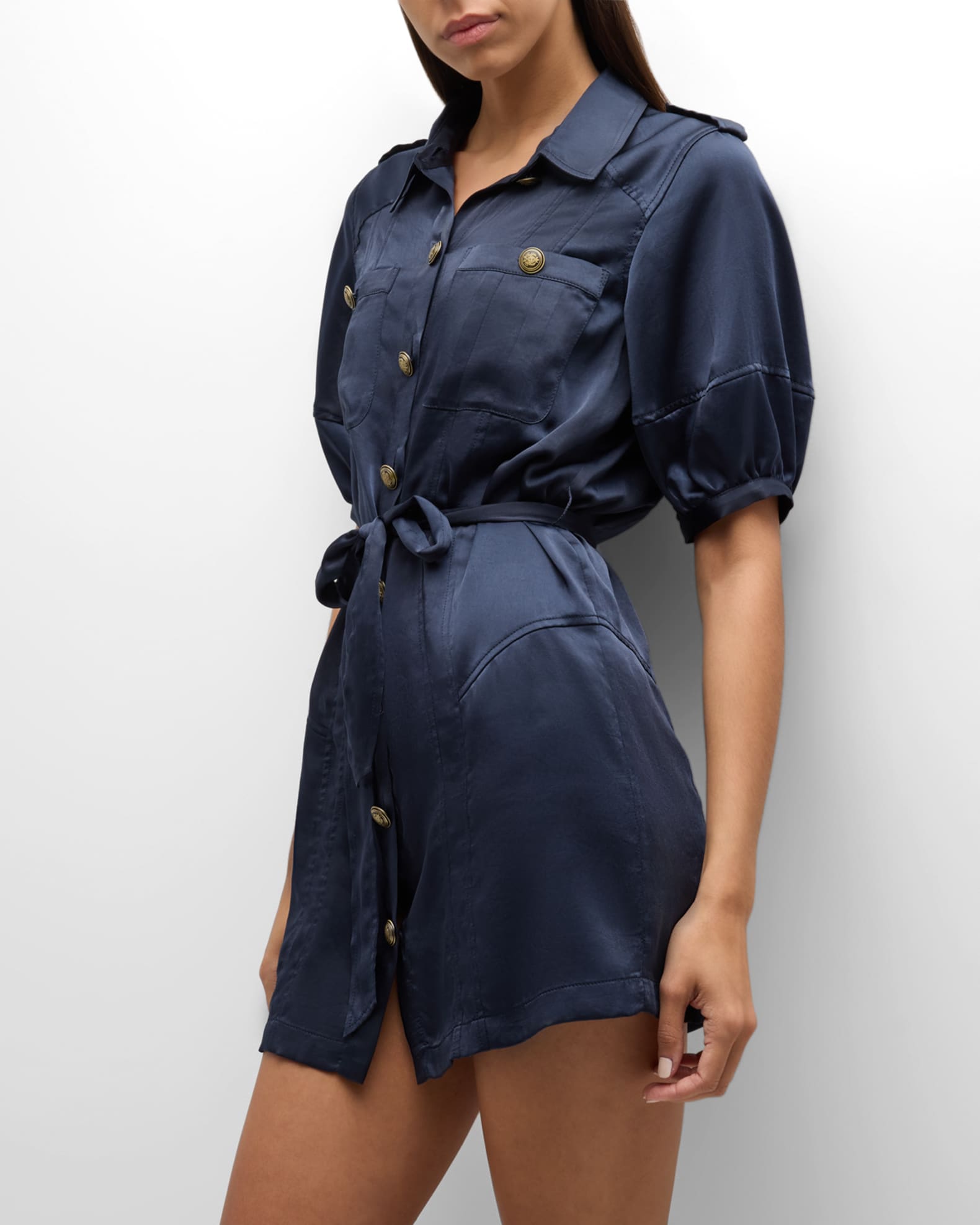 Ramy Brook Murphy Satin Button-Front Mini Dress | Neiman Marcus