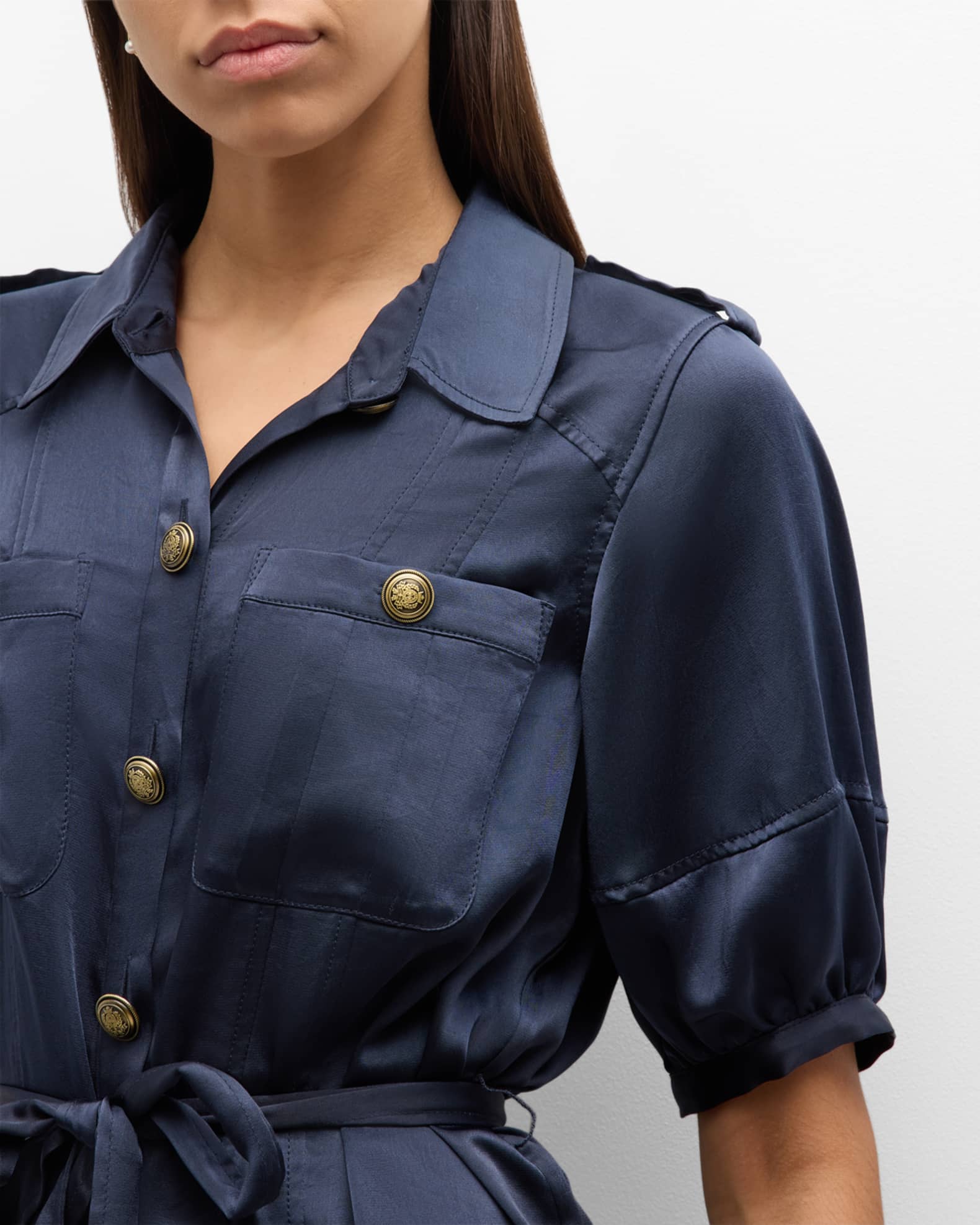Ramy Brook Murphy Satin Button-Front Mini Dress | Neiman Marcus