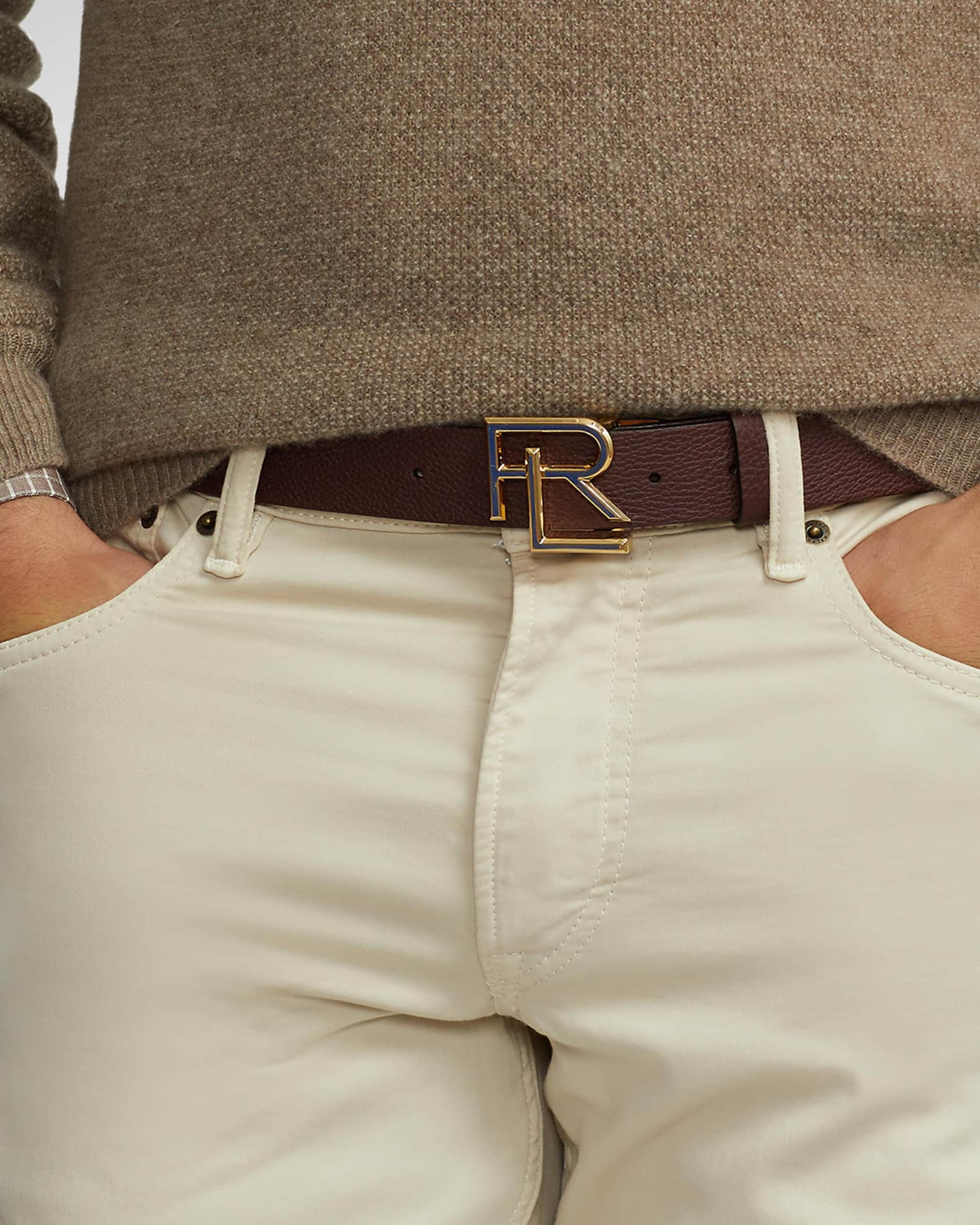Ralph Lauren Purple Label Men's Pebbled Calfskin RL-Buckle Belt ...