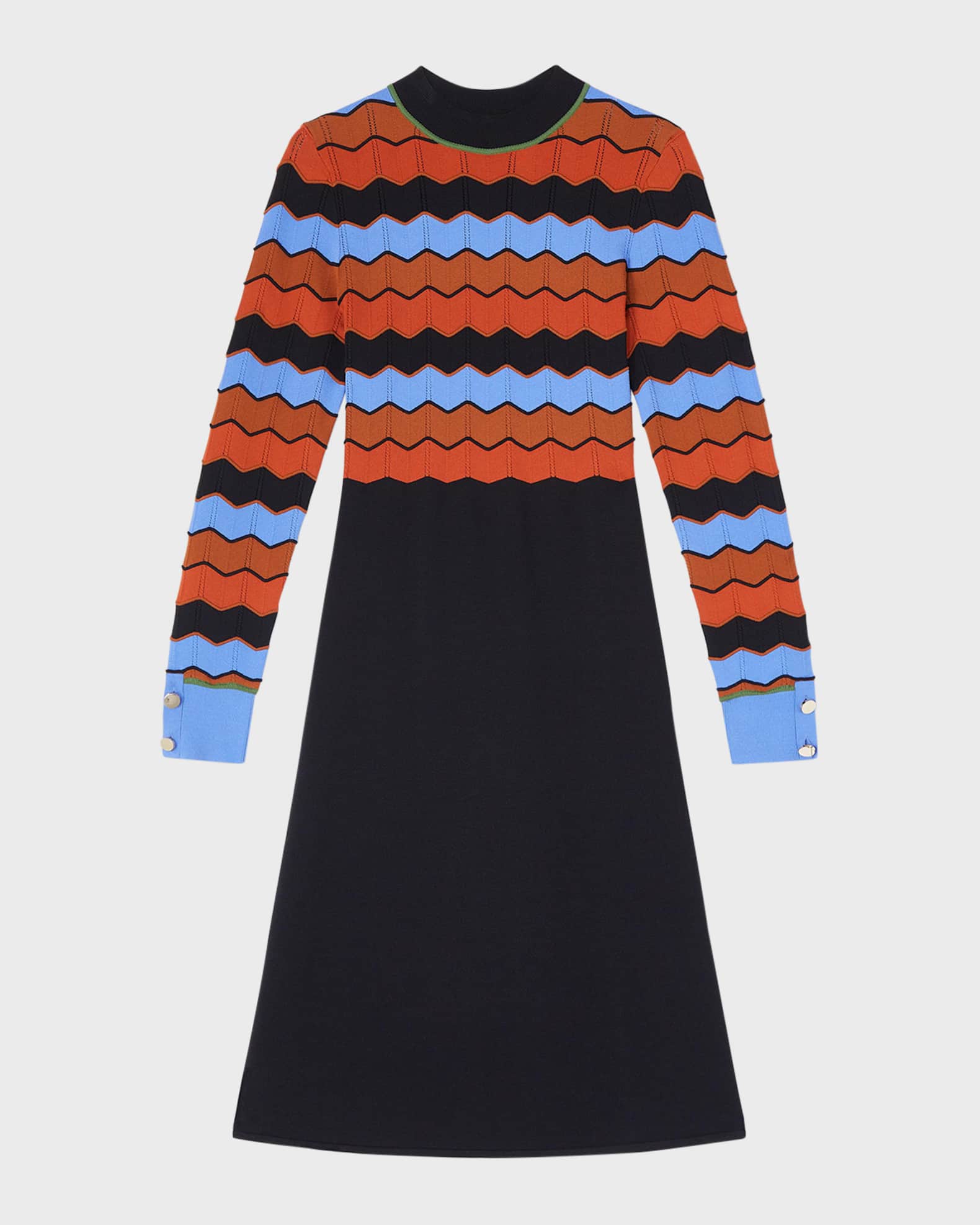 LK Bennett Elina Mock-Neck Chevron Knit Midi Dress | Neiman Marcus