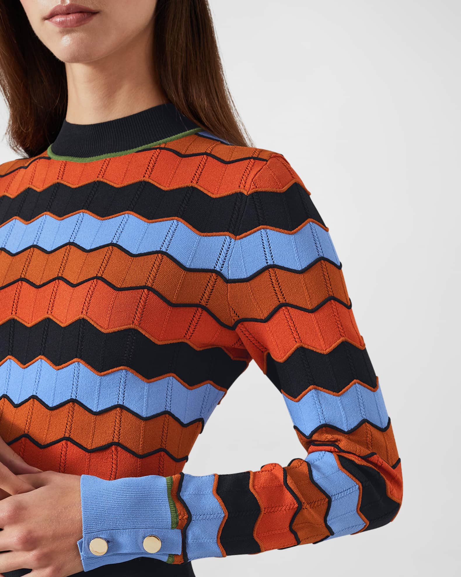 LK Bennett Elina Mock-Neck Chevron Knit Midi Dress | Neiman Marcus