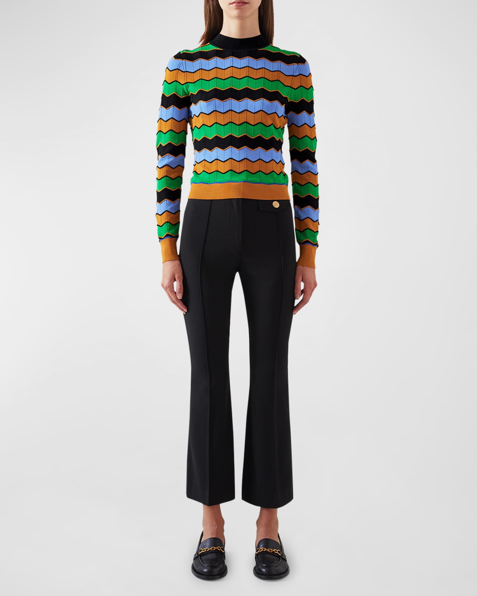 LK Bennett Elina Chevron Mock-Neck Knit Top | Neiman Marcus