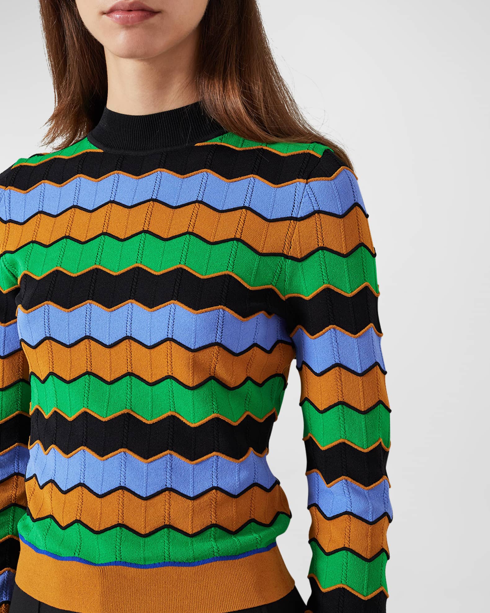 LK Bennett Elina Chevron Mock-Neck Knit Top | Neiman Marcus