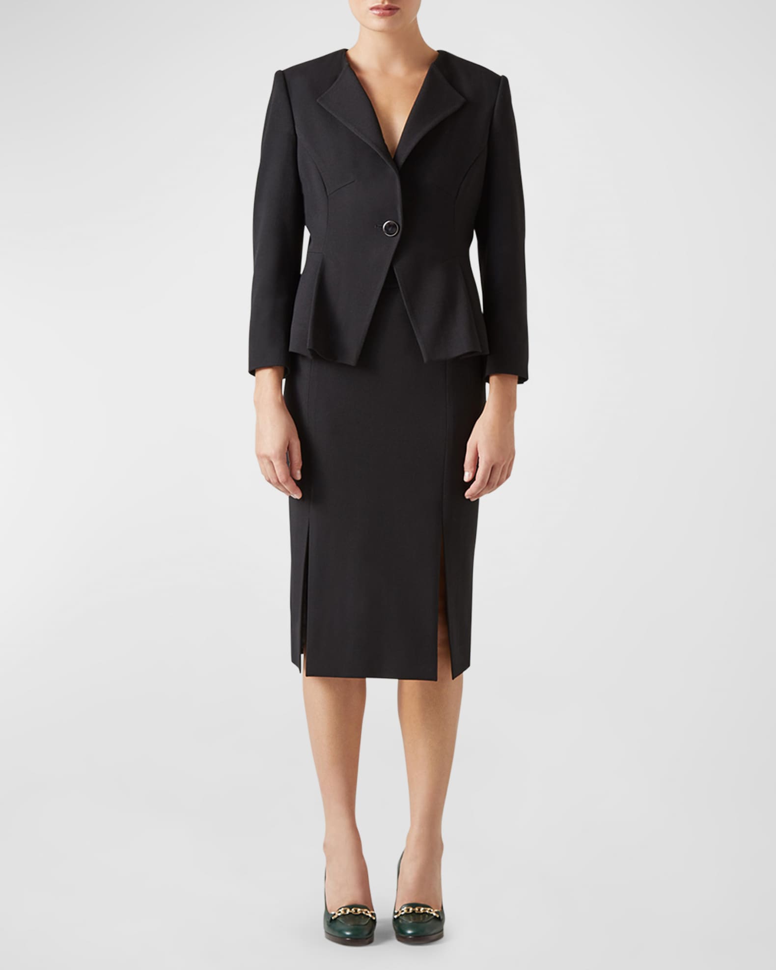 LK Bennett Sky Front-Slit Midi Skirt | Neiman Marcus