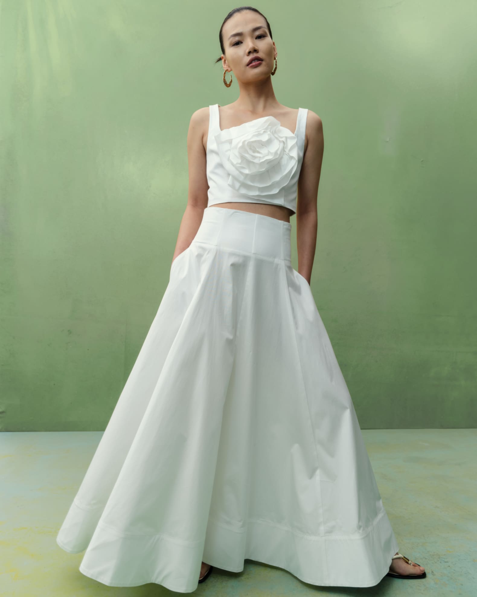 Lela Rose Oversize Rose Detail Crop Top | Neiman Marcus