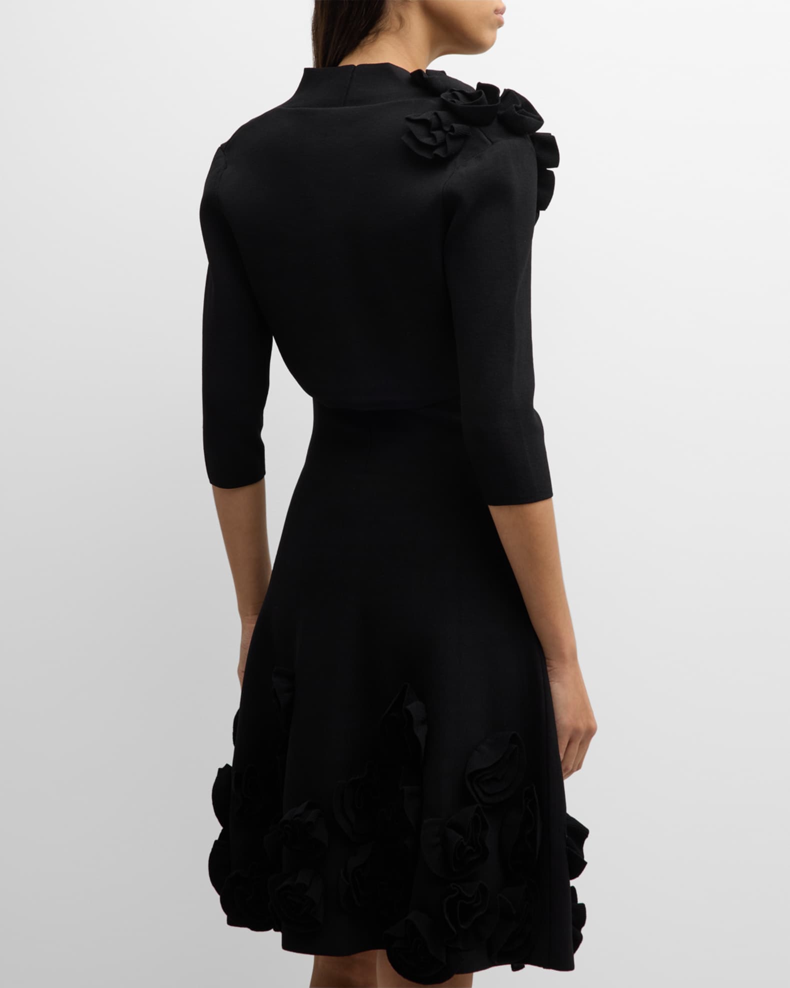 Lela Rose Flower Ruffle 3/4-Sleeve Bolero Jacket | Neiman Marcus