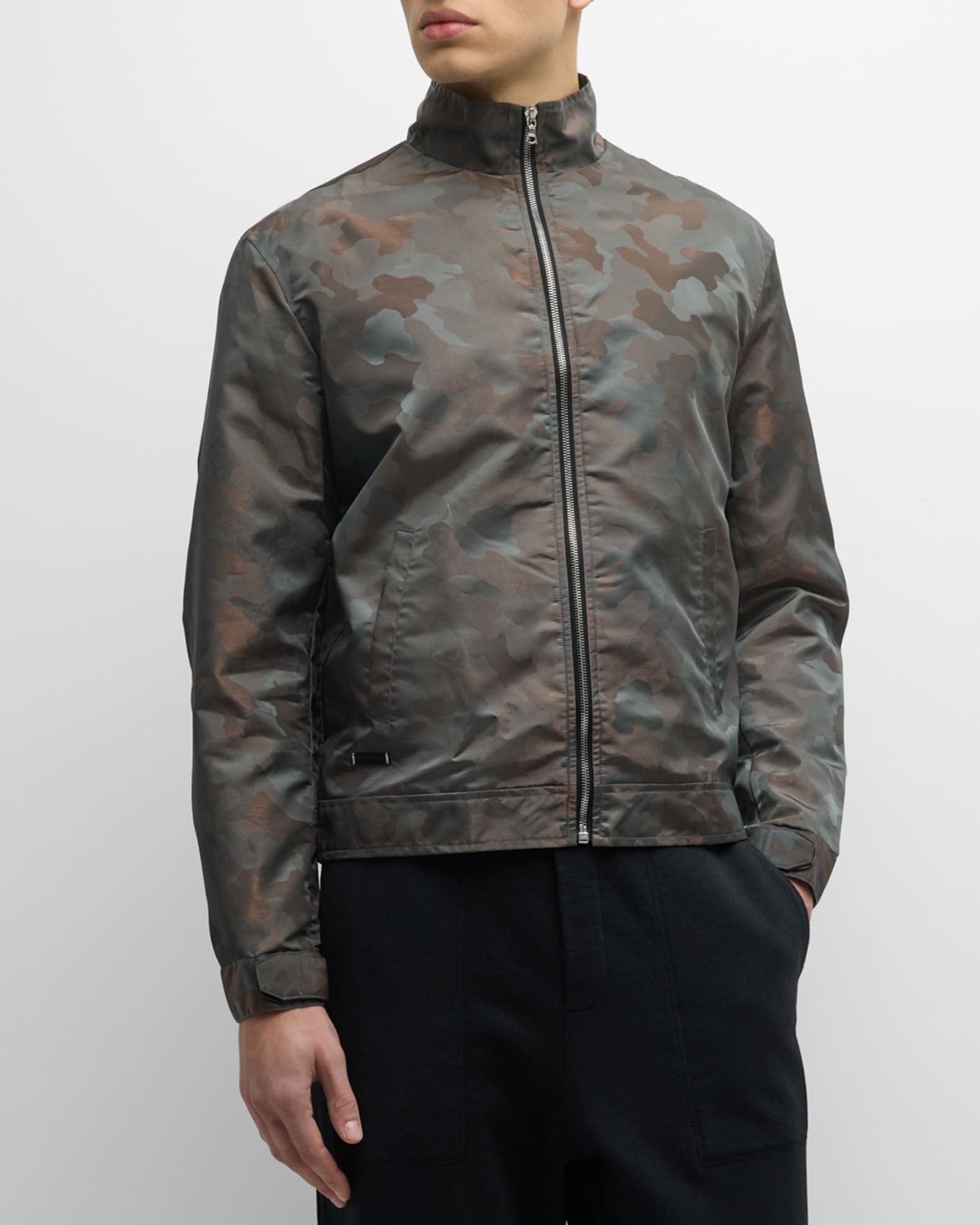TRUE TRIBE Men's Camo Mock-Neck Track Jacket | Neiman Marcus