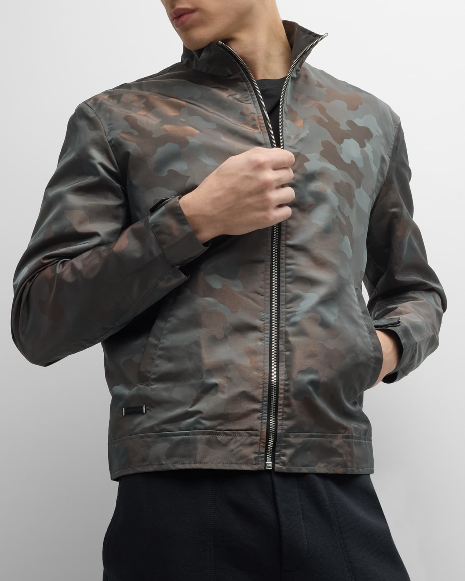 TRUE TRIBE Men's Camo Mock-Neck Track Jacket | Neiman Marcus
