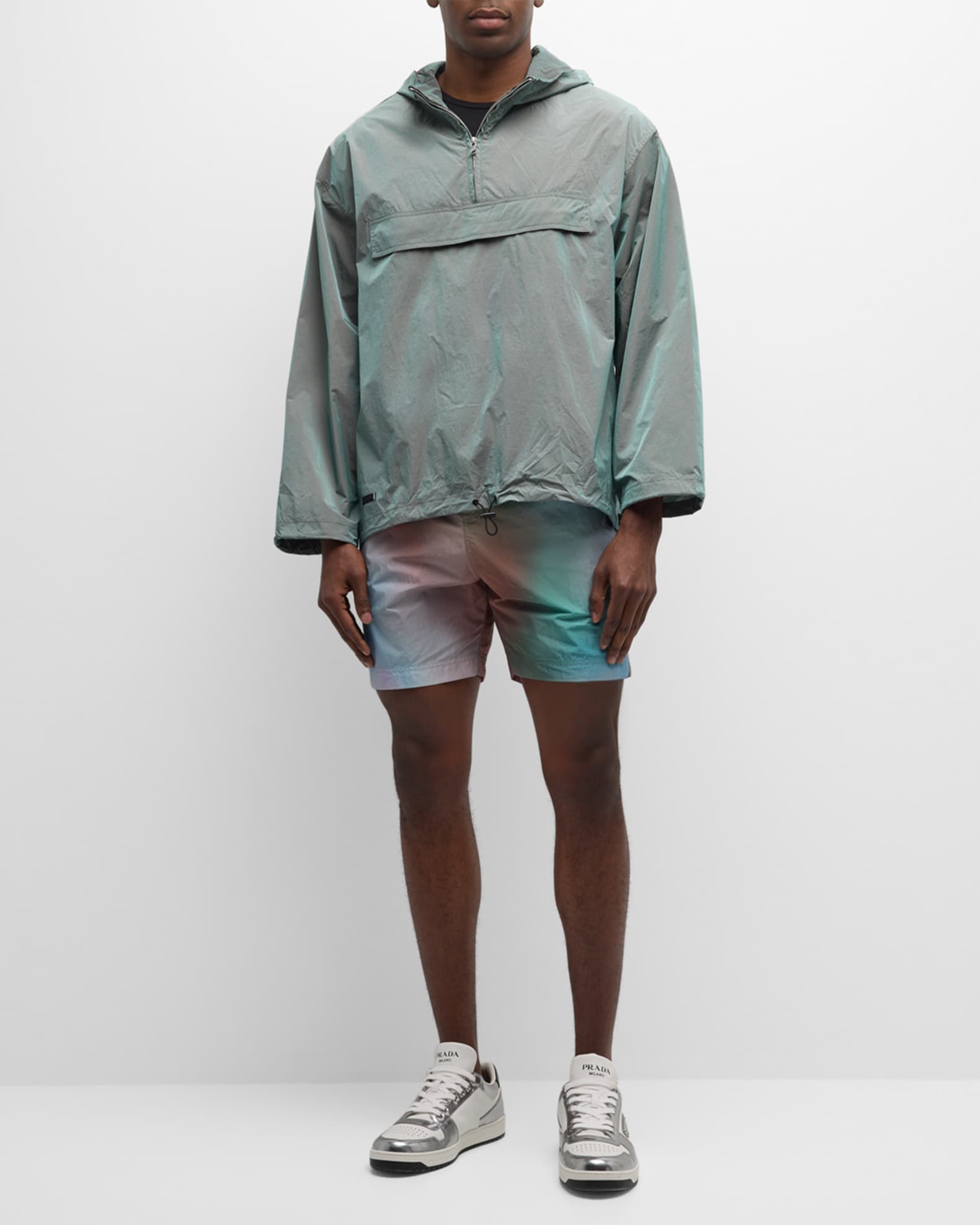 TRUE TRIBE Men's Iridescent Short Poncho | Neiman Marcus