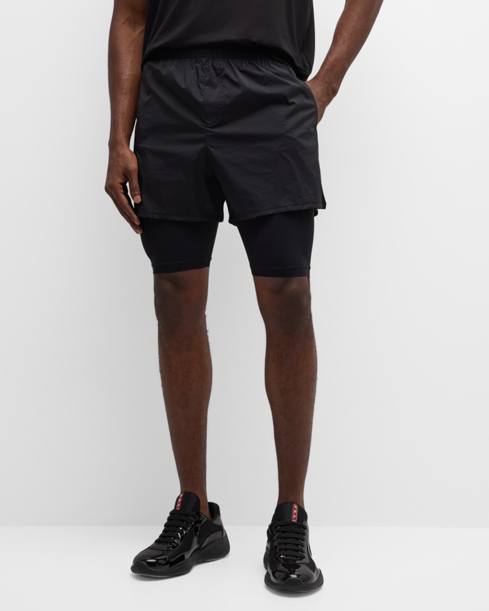 TRUE TRIBE Men's Layered Running Shorts | Neiman Marcus
