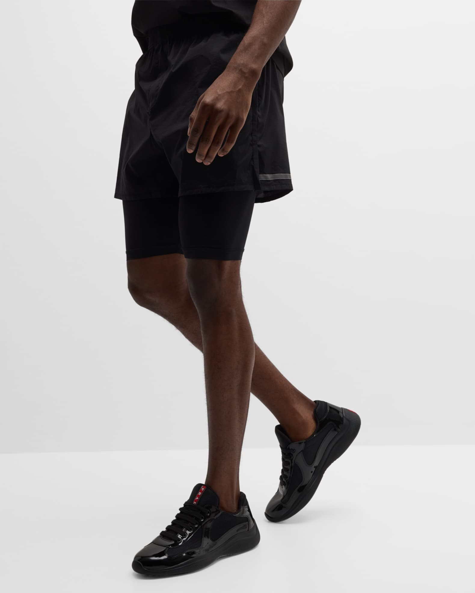 TRUE TRIBE Men's Layered Running Shorts | Neiman Marcus