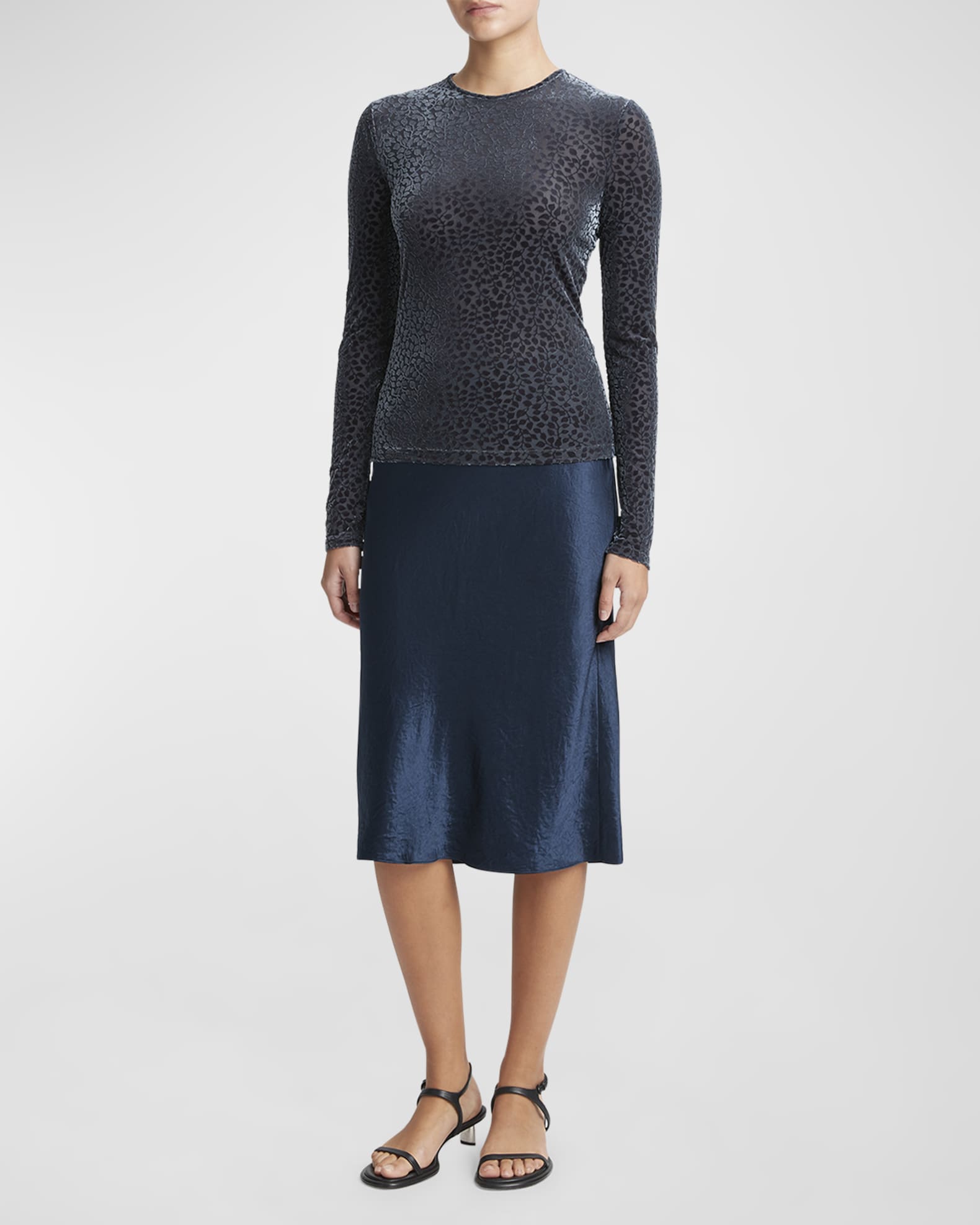 Vince Long-Sleeve Velour Burnout Top | Neiman Marcus