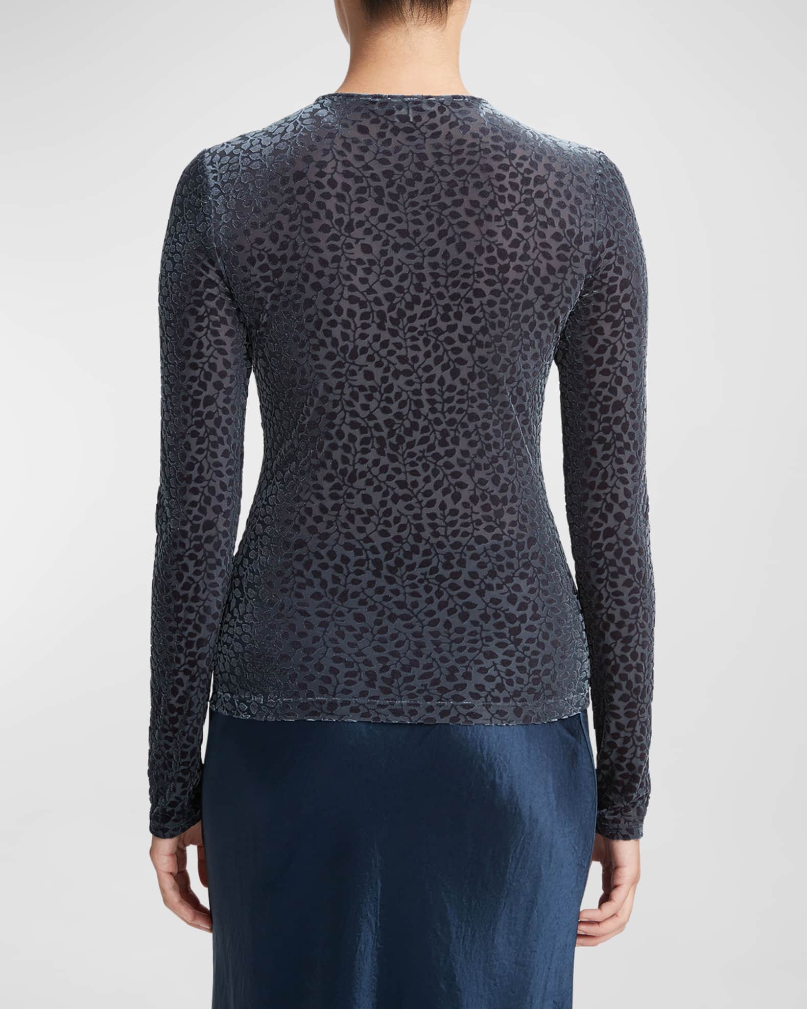 Vince Long-Sleeve Velour Burnout Top | Neiman Marcus