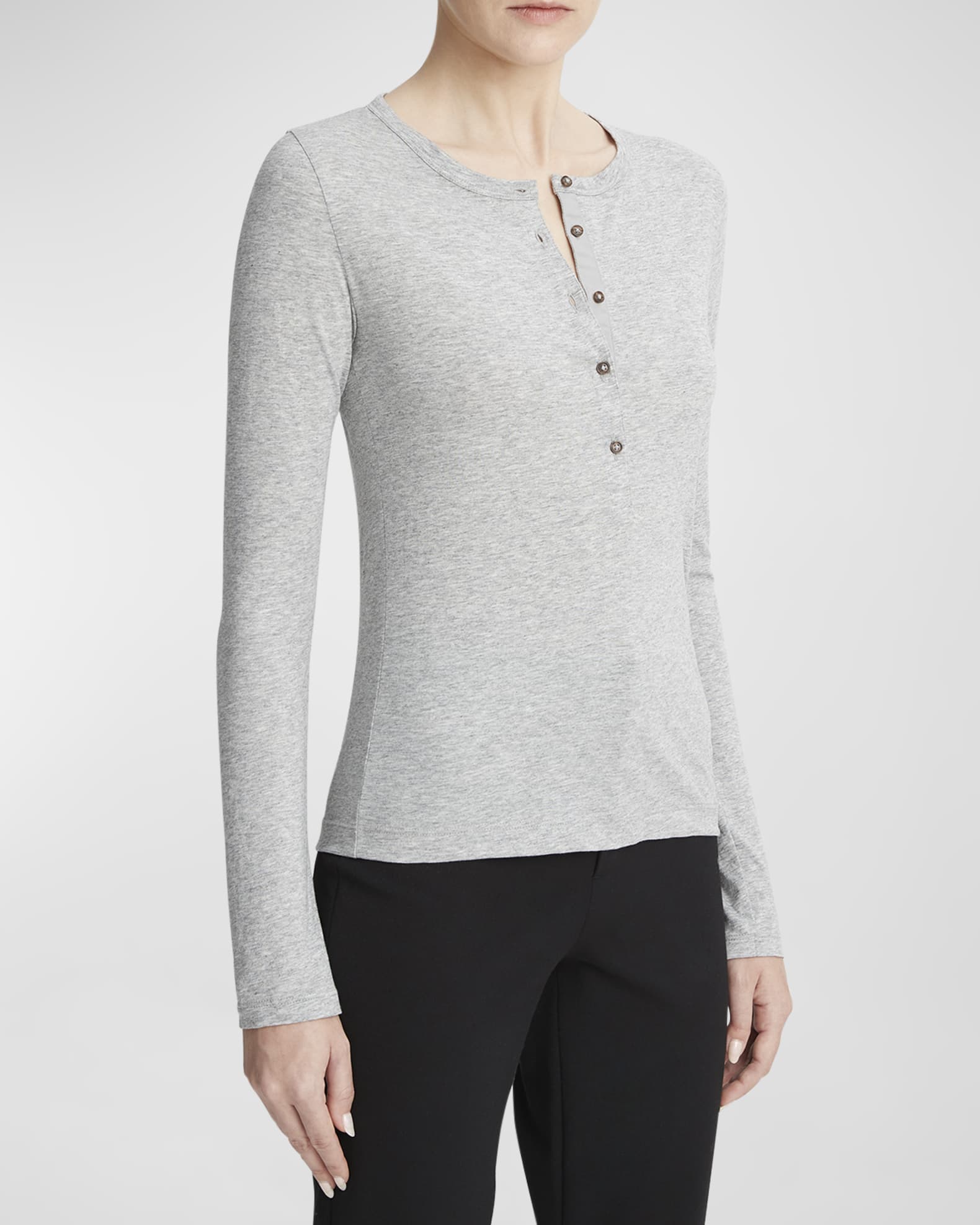 Vince Long-Sleeve Pima Cotton Henley Top | Neiman Marcus
