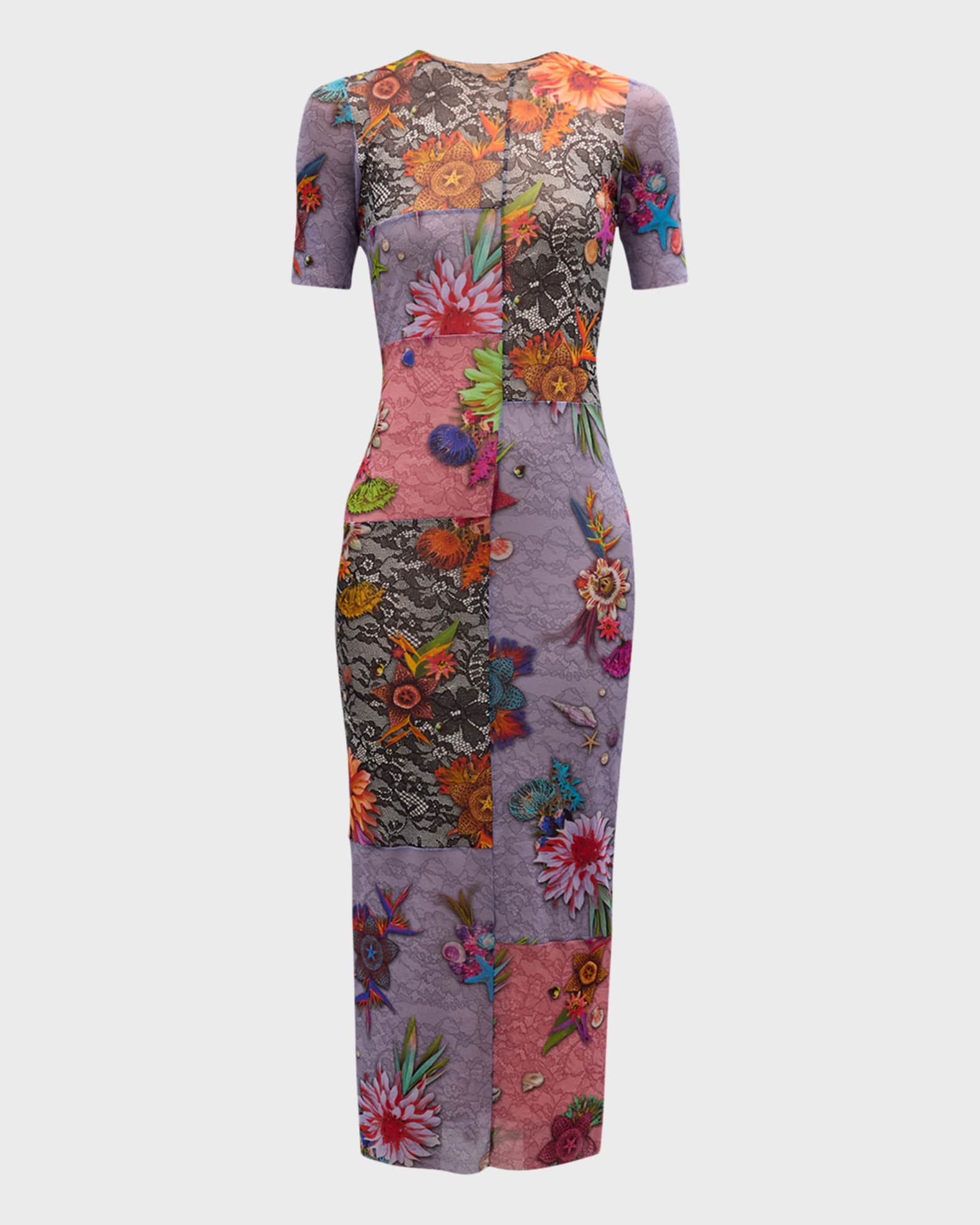 Fuzzi Patchwork-Print Bodycon Maxi Dress | Neiman Marcus