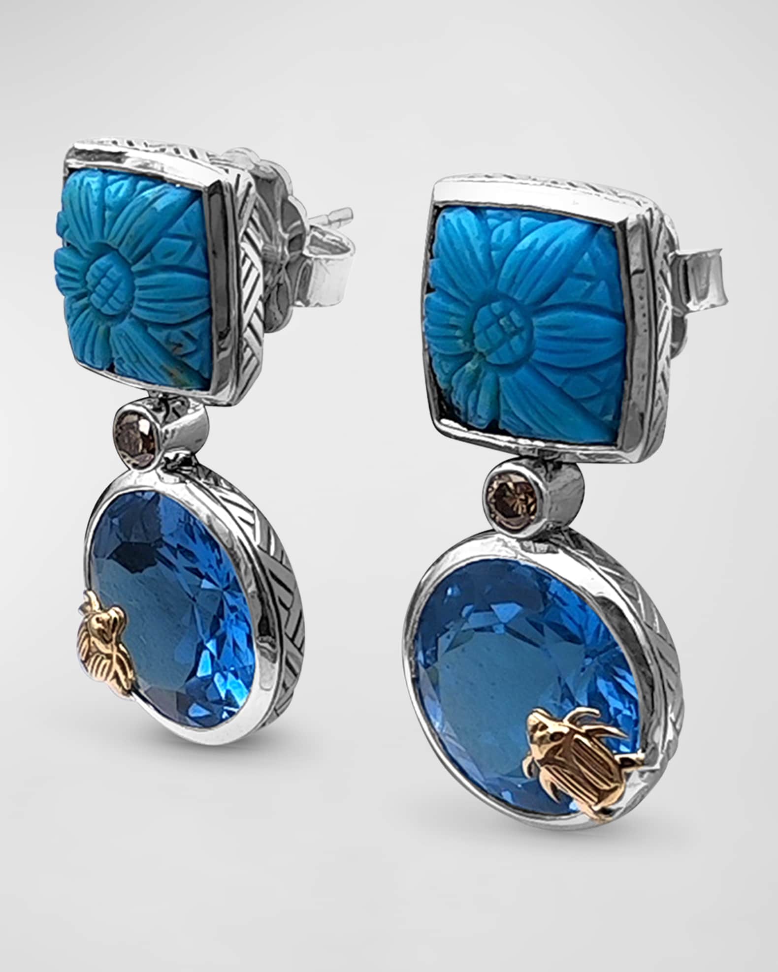 Stephen Dweck Hand Carved Turquoise, Blue Topaz and Champagne Diamond ...