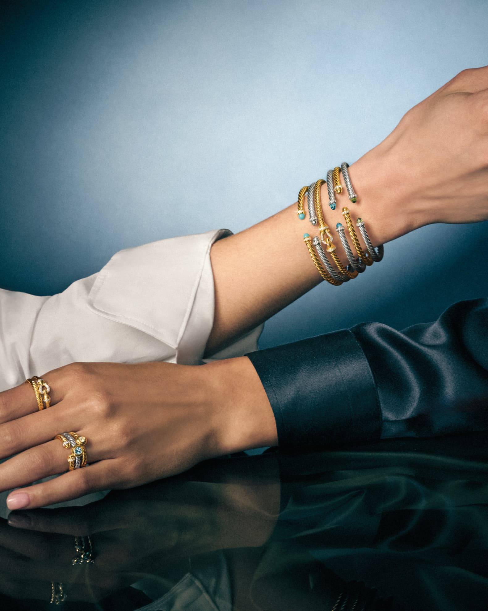 David Yurman Cable Flex Ring with Gemstone in Silver and 14K Gold, 2 ...