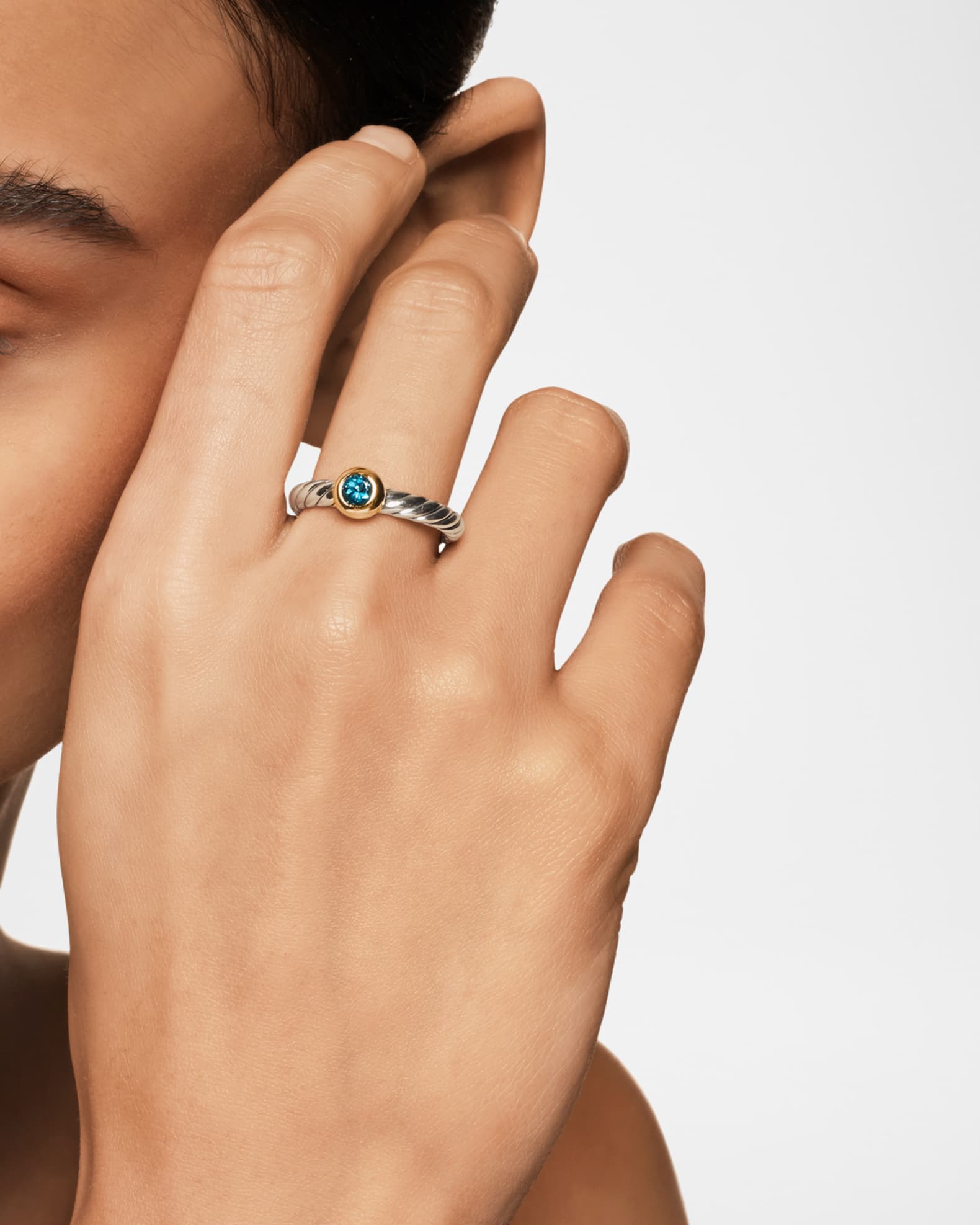 David Yurman Cable Flex Ring with Gemstone in Silver and 14K Gold, 2 ...