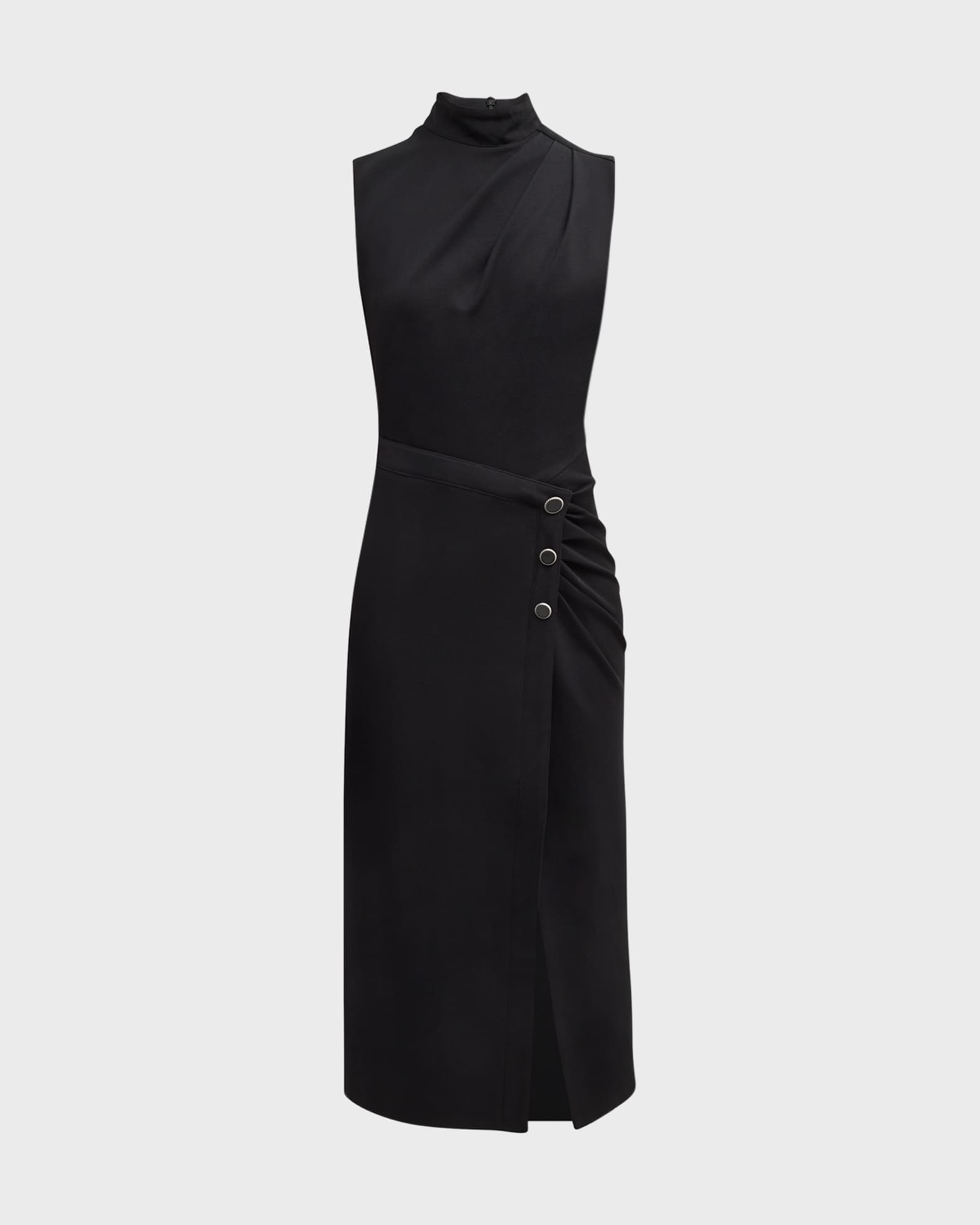 Shoshanna Leona Sleeveless Pleated Mock-Neck Midi Dress | Neiman Marcus