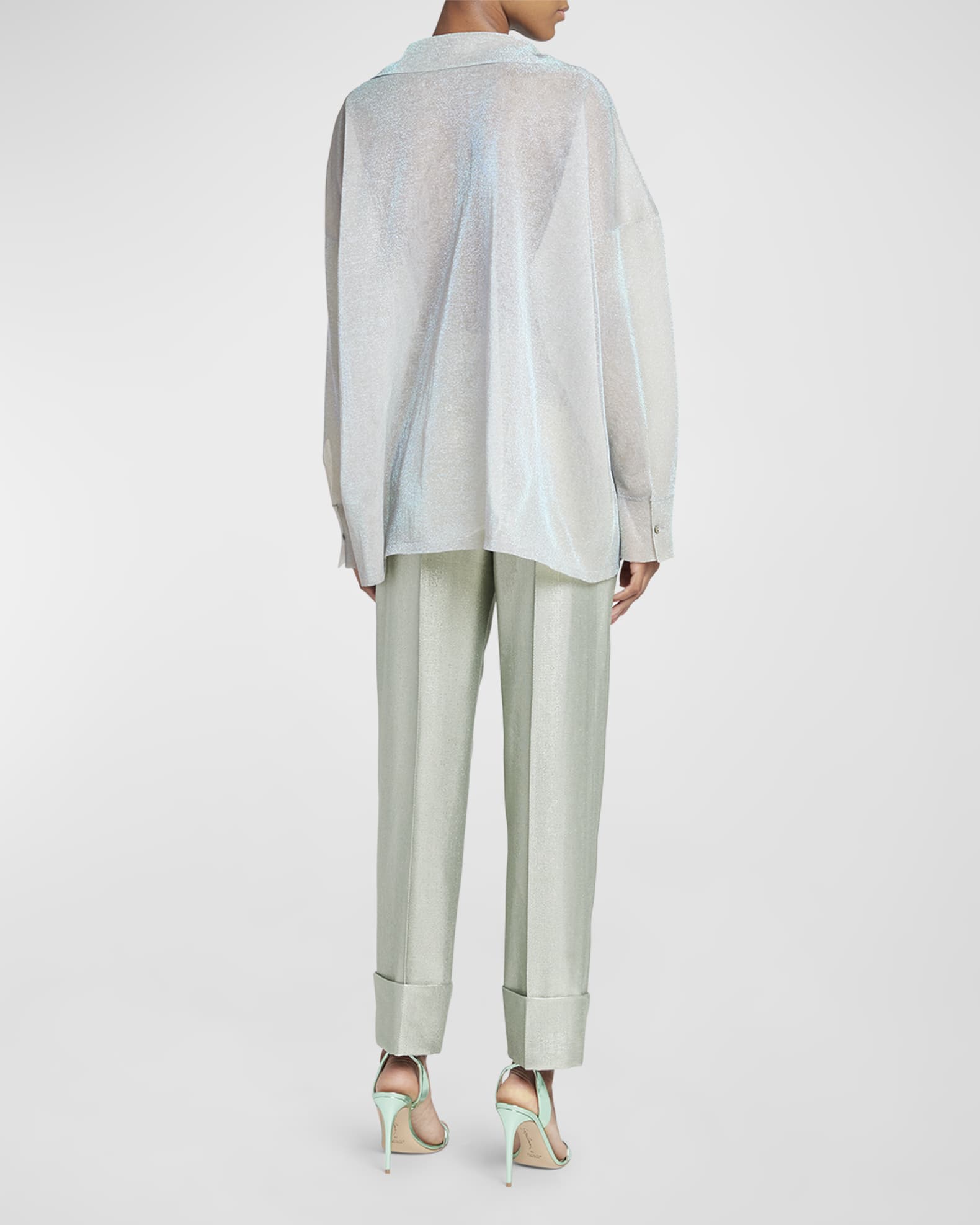 Giorgio Armani Sheer Metallic Oversized Collared Blouse | Neiman Marcus