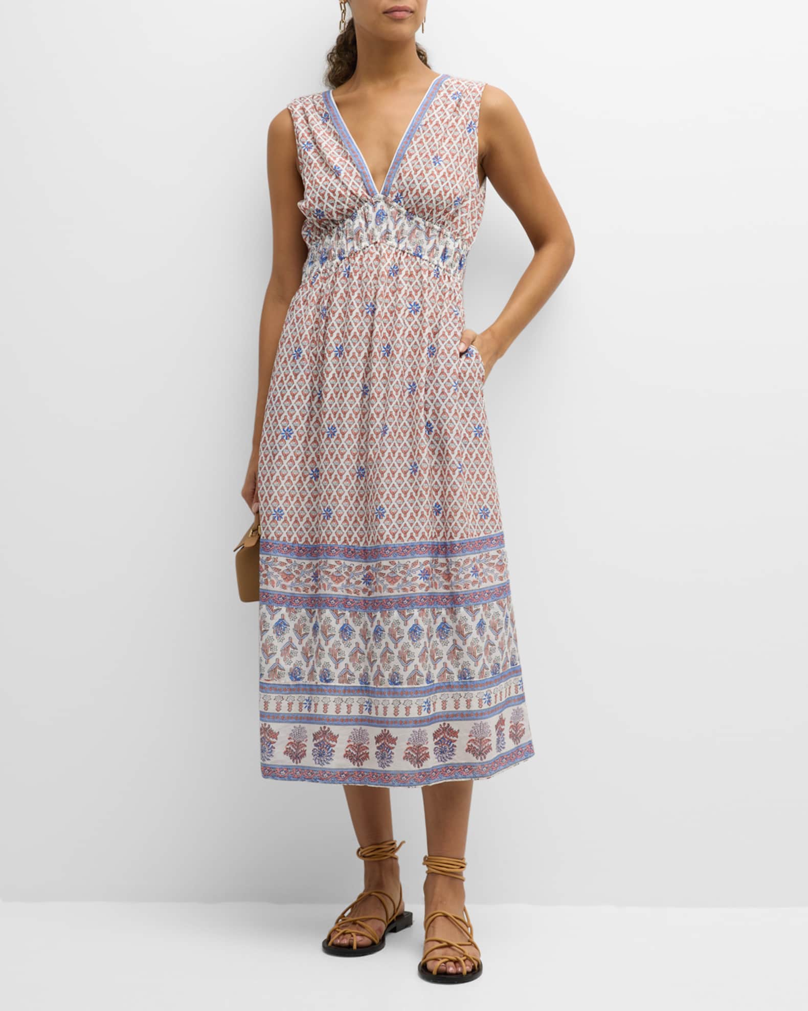 Xirena Petra Sleeveless Floral-Print Empire Midi Dress | Neiman Marcus